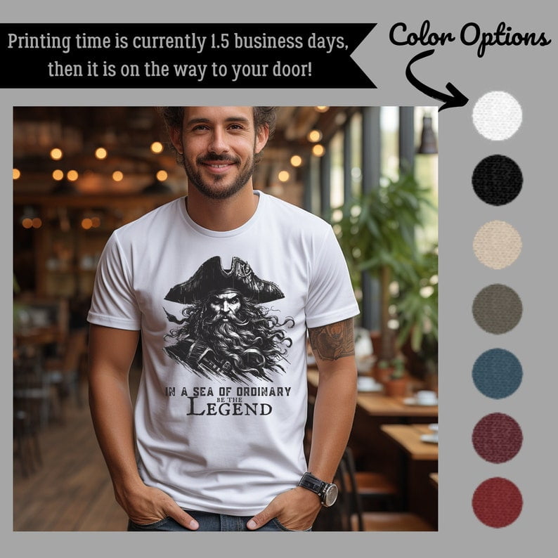 Pirate Be the Legend T-Shirt Blackbeard Black and White Edward Teach ...