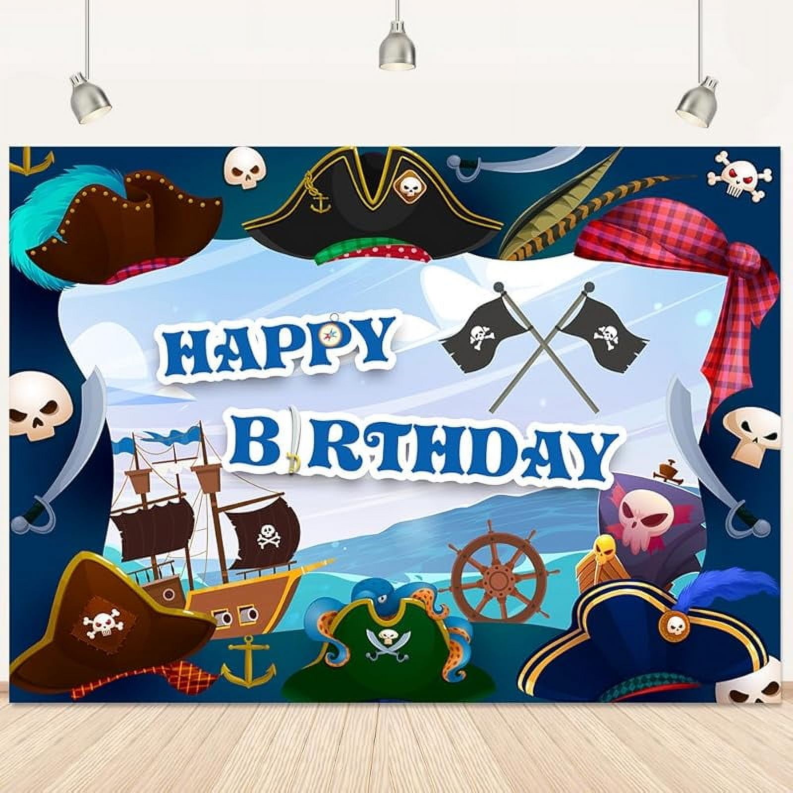 Pirate Birthday Backdrop Navy Blue Happy Birthday Backdrop Decoration ...