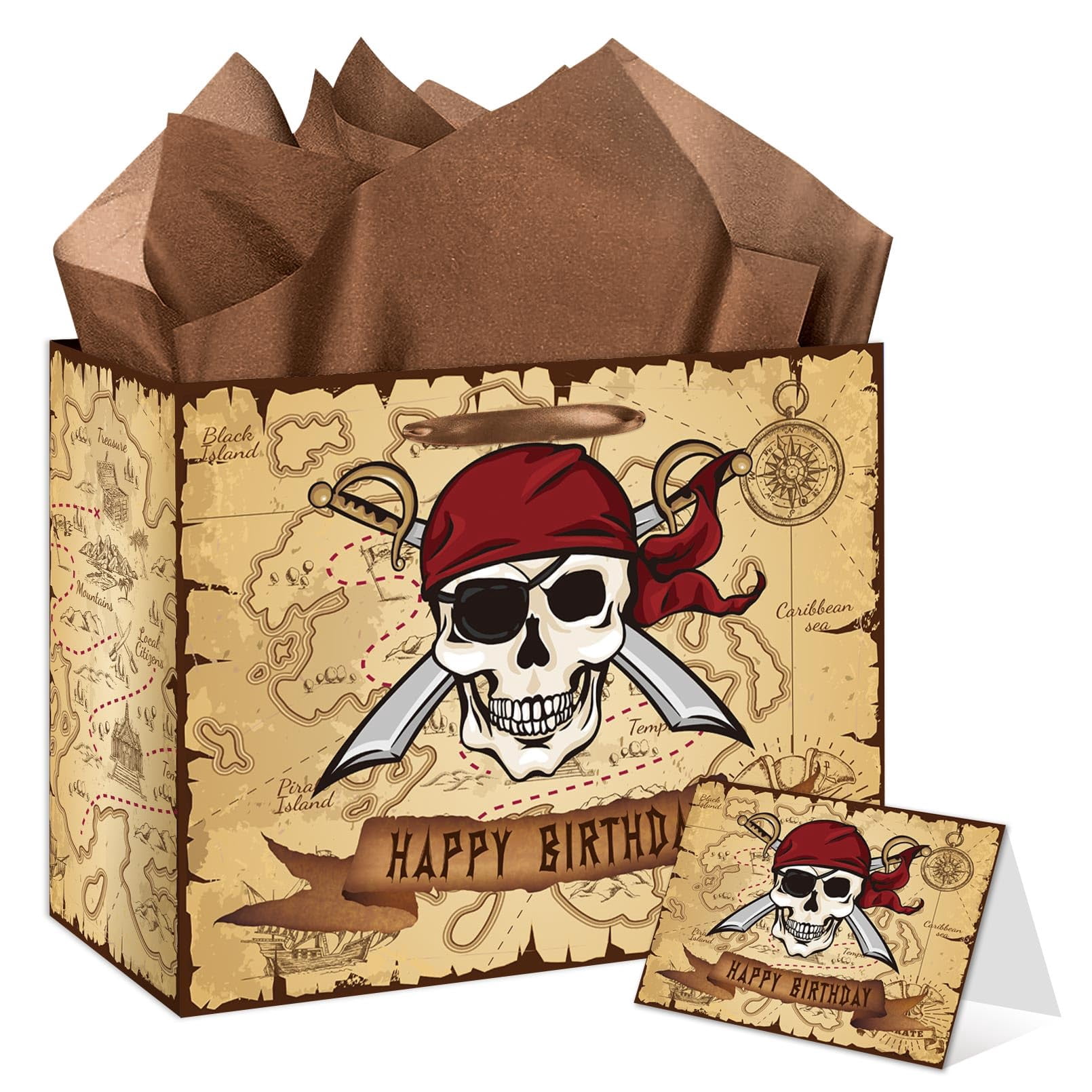 Pirate Birthday Gift Bags Set with AIS1 Card Tissue Pirate-Themed Big ...