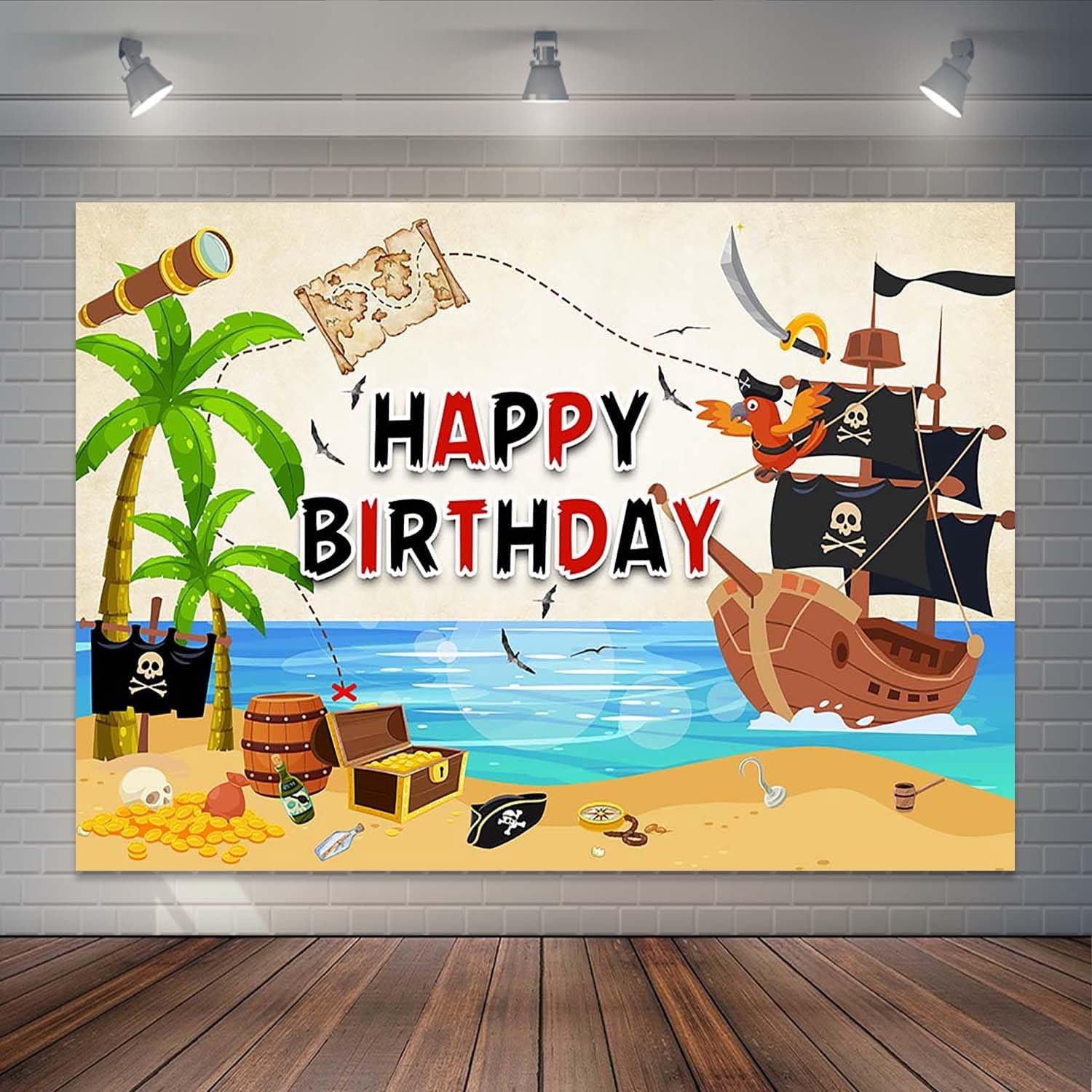 Pirate Birthday Party Backdrop for Kids Boys Treasure Map Happy ...