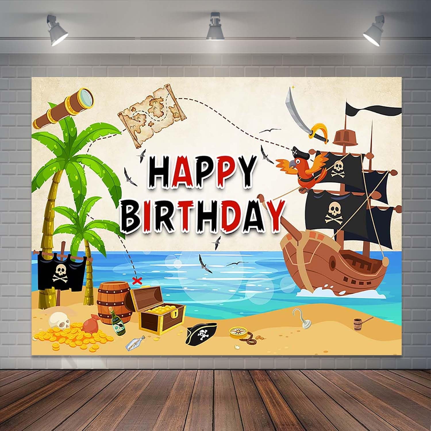 Pirate Birthday Party Backdrop for Kids Boys Treasure Map Happy ...
