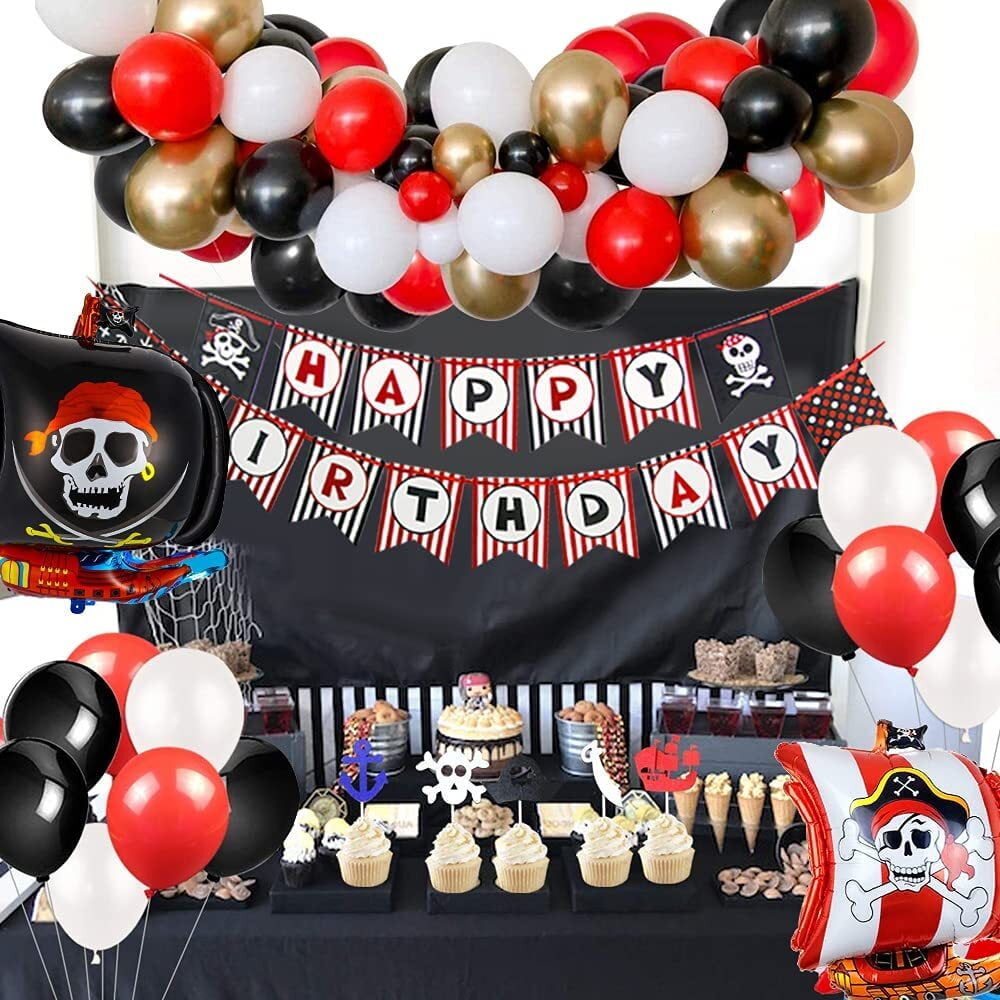 VICTERR Pirate Birthday Party Decorations Kits with Banner, 9.13 x 7.44 ...
