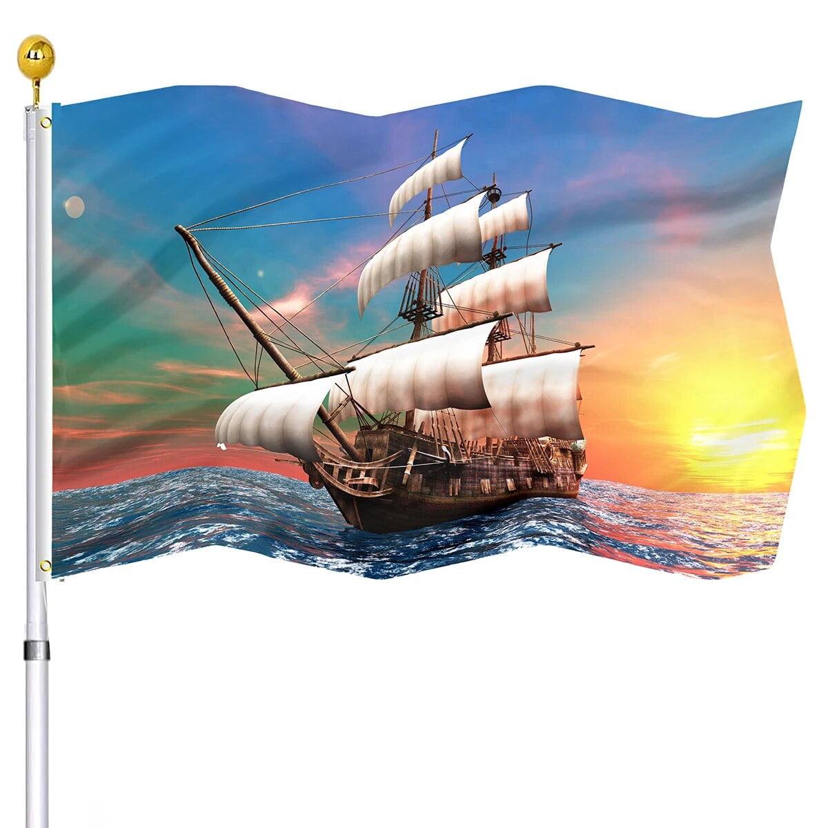 Pirate Boat Flag Sailing Ships and Huge Blue Planet At Mystic Galaxy ...