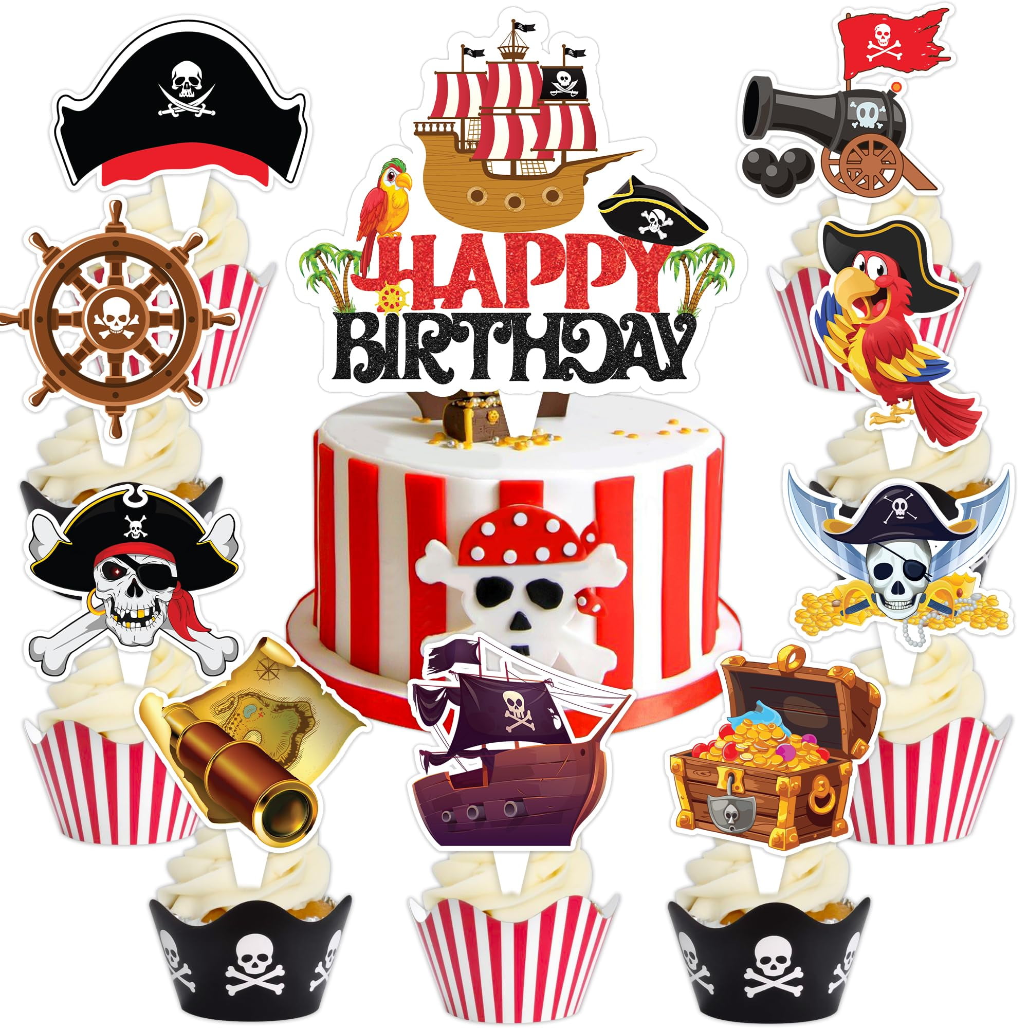 Pirate Cake Topper Picks, 25 PCS RST1 Pirate Nautical Toppers Cake ...