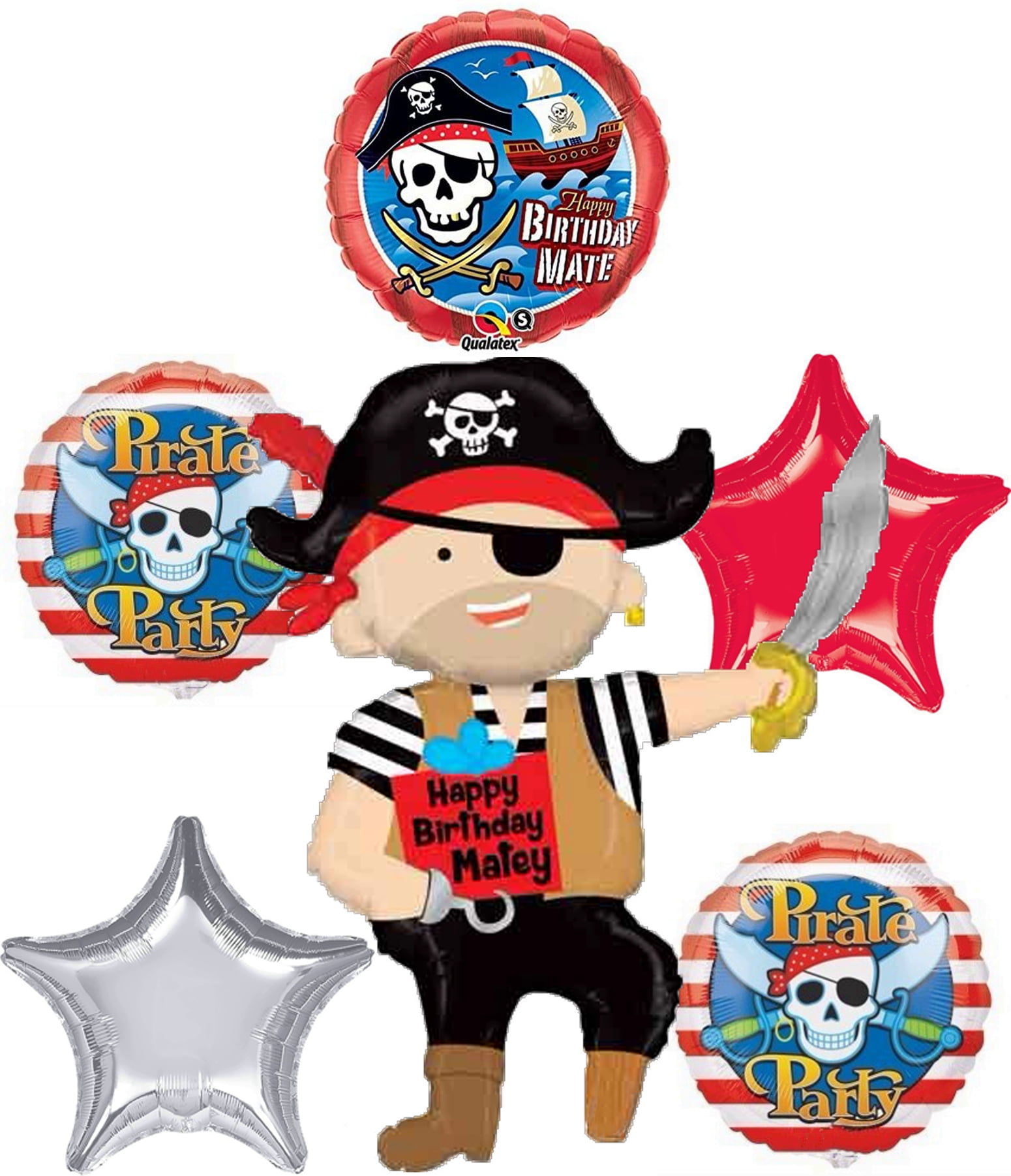 Pirate Captain Birthday Party Supplies 6pc Balloon Bouquet Decorations ...