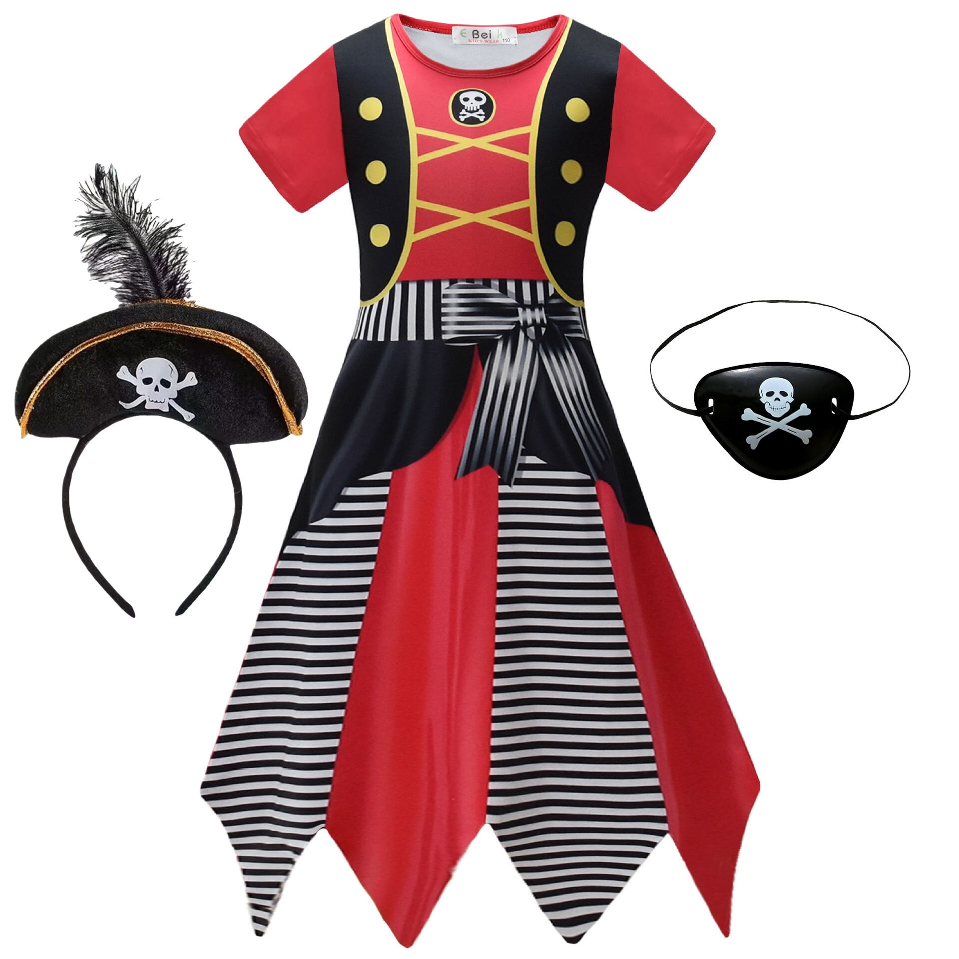 Pirate Costume for Little Girls Halloween Cosplay Dress Up with Hat Eye Patch SIZE for 4-9Y ...