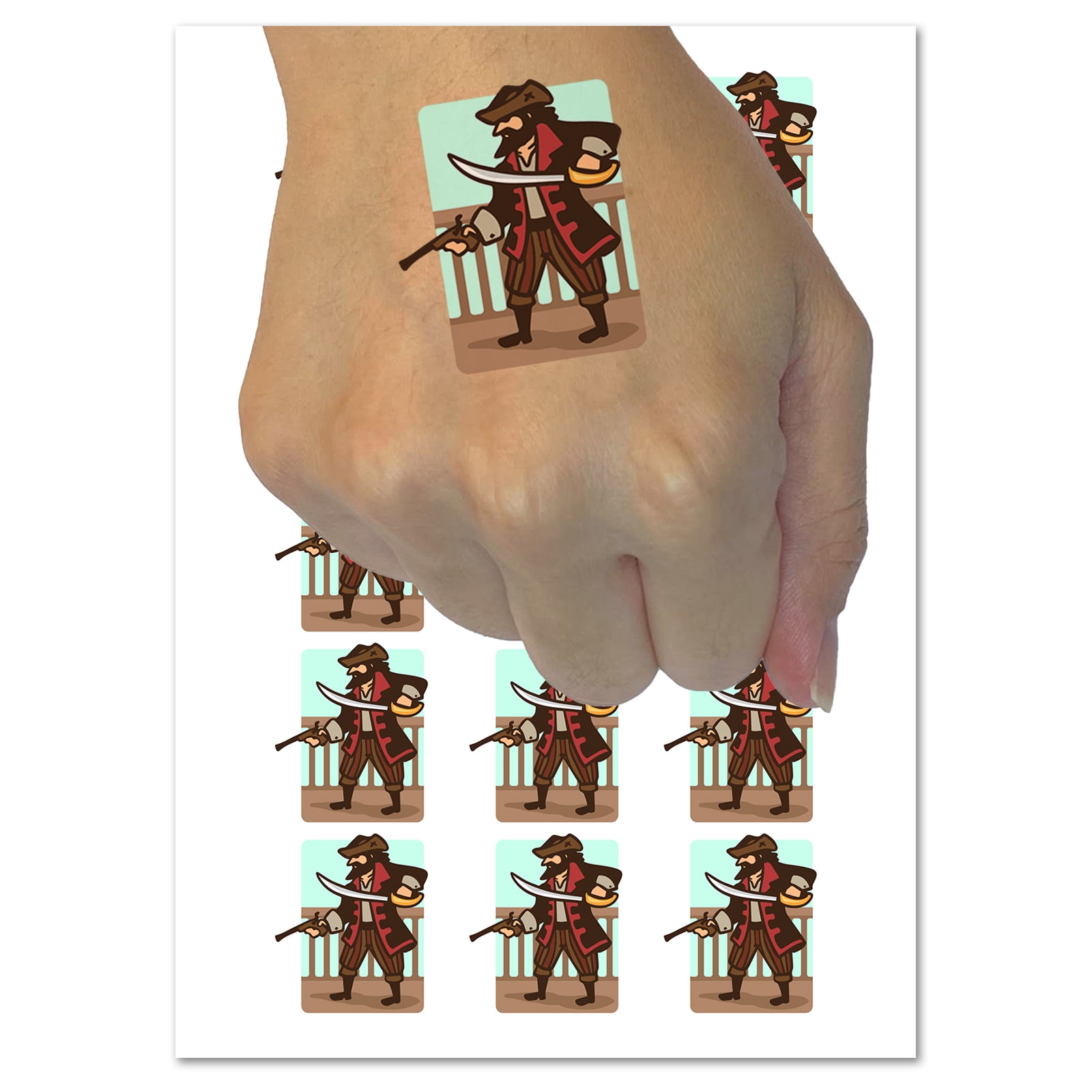 Pirate Cutlass Flintlock Pistol Water Resistant Temporary Tattoo Set ...