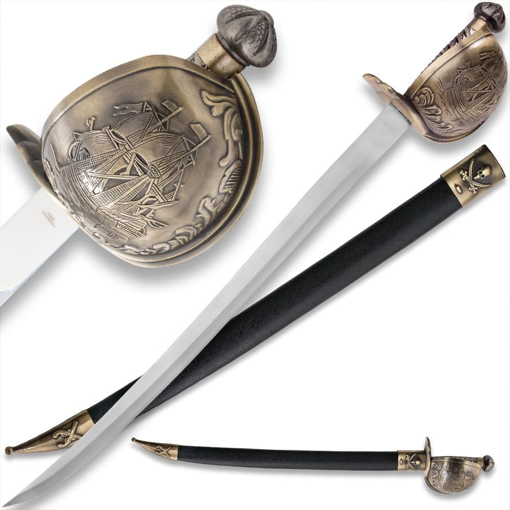 Pirate Cutlass Saber | 22" Stainless Steel Blade | Cast Metal Basket ...