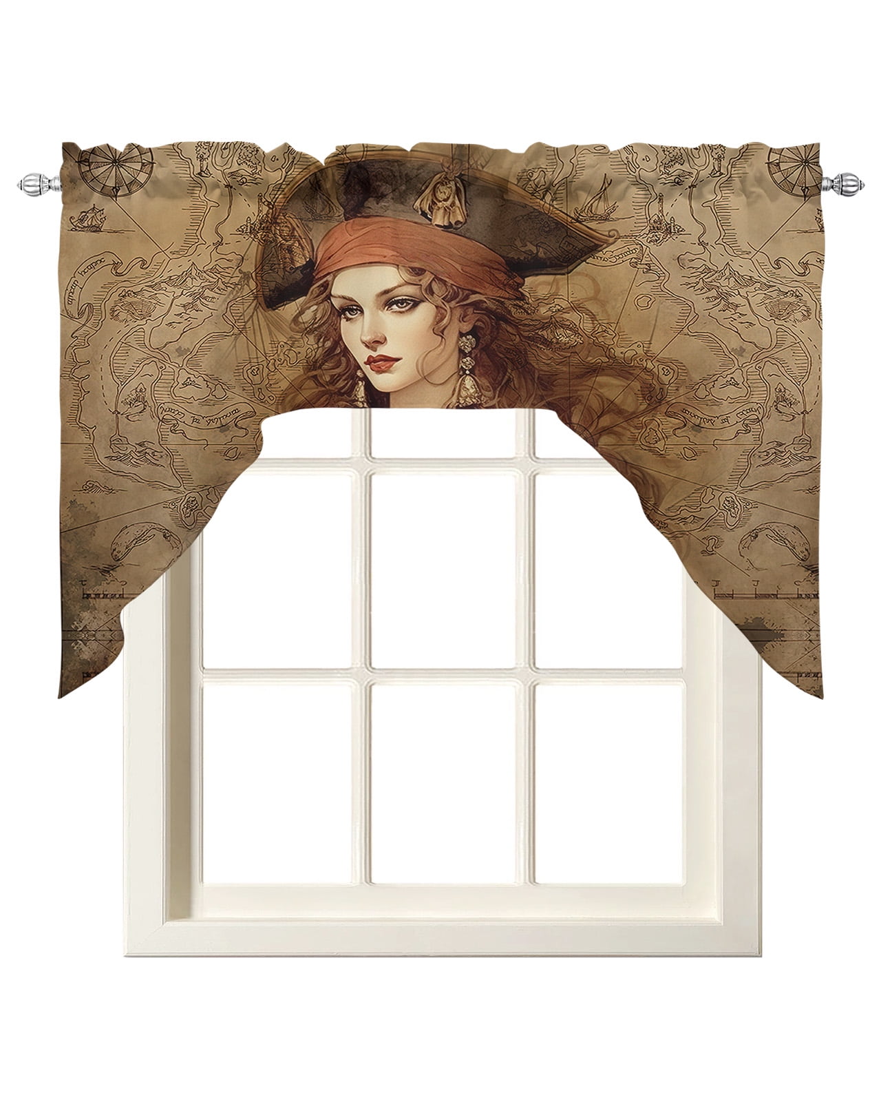 Pirate Girl Swag Valance and Tier Curtains Set Treasure Route Map ...