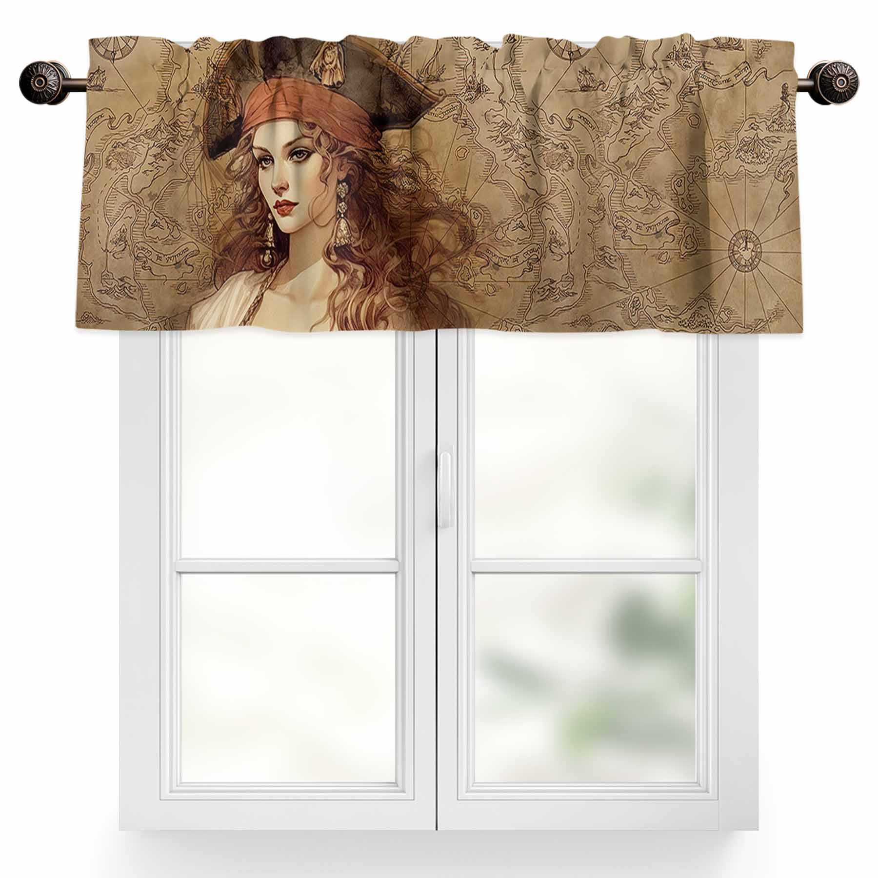 Pirate Girl Valances for Windows, 42 x 18in, Treasure Route Map Rod ...