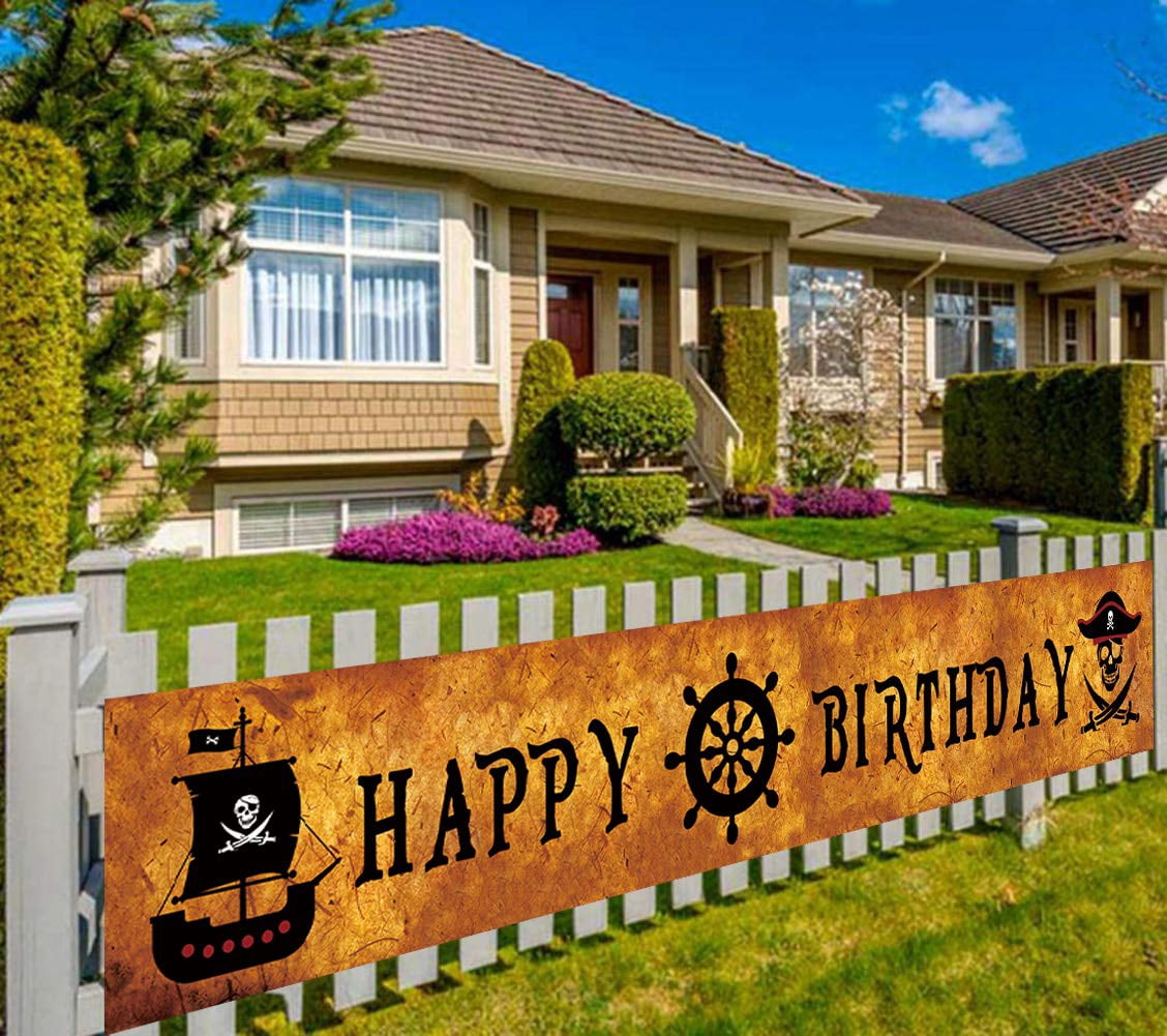 Pirate Happy Birthday Banner Pirate Party Supplies Hanging Banners with ...