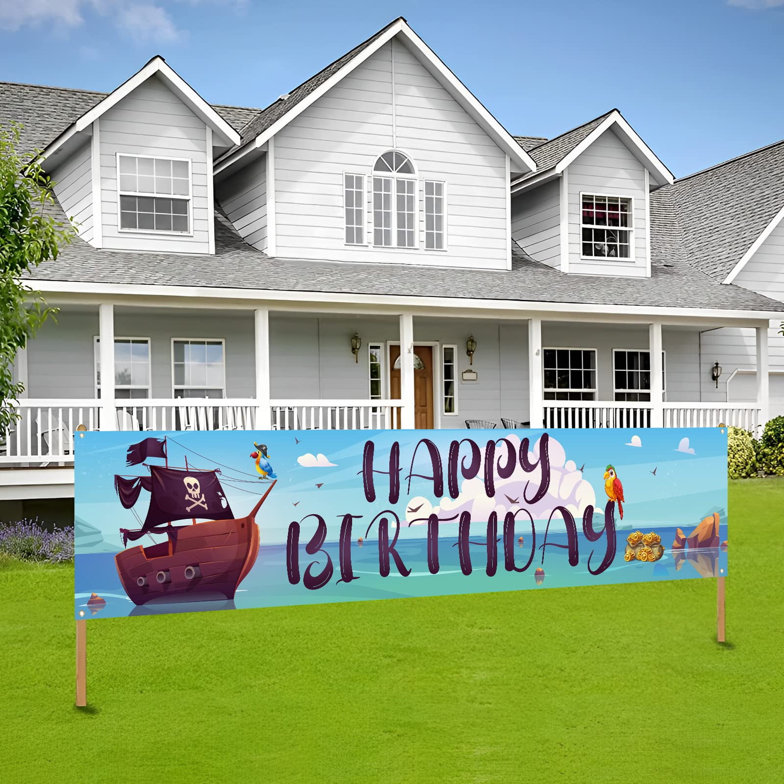 Pirate Happy Birthday Banner Pirate Party Supplies Hanging Banners with ...