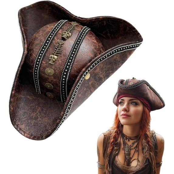 Pirate Hat, PU Tricorn Hat for Men and Women Pirate Costume Accessories ...