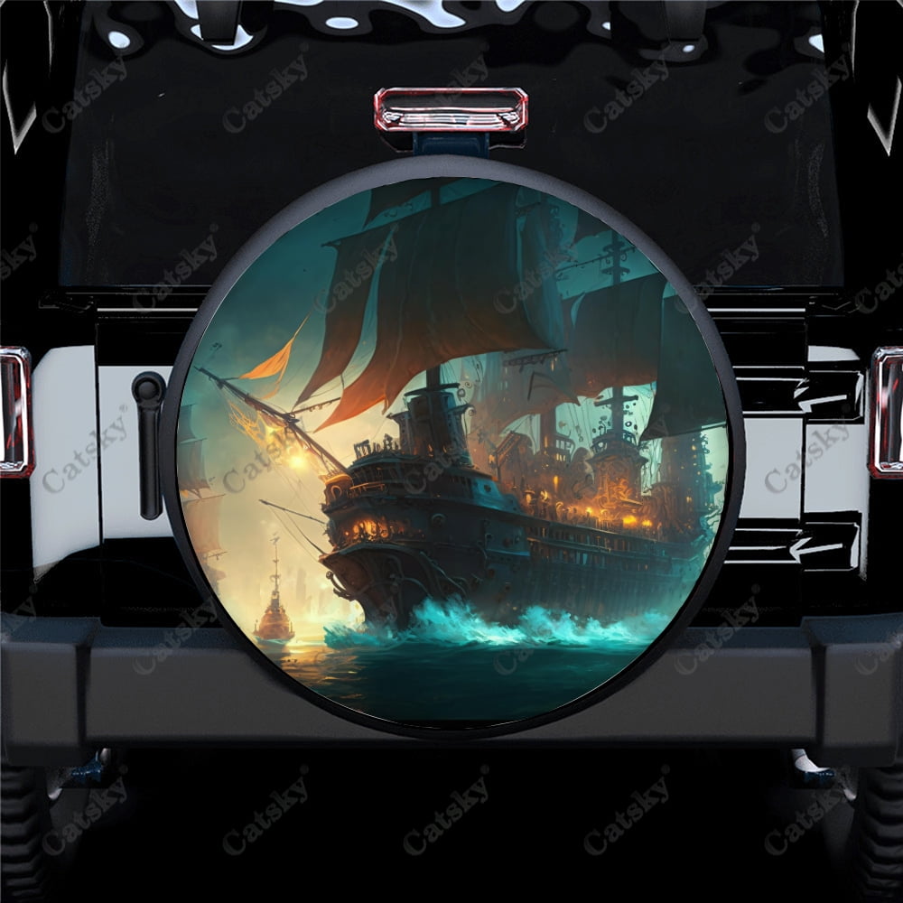 Pirate Horror Ship Pattern Polyester Universal Spare Wheel Tire Cover ...
