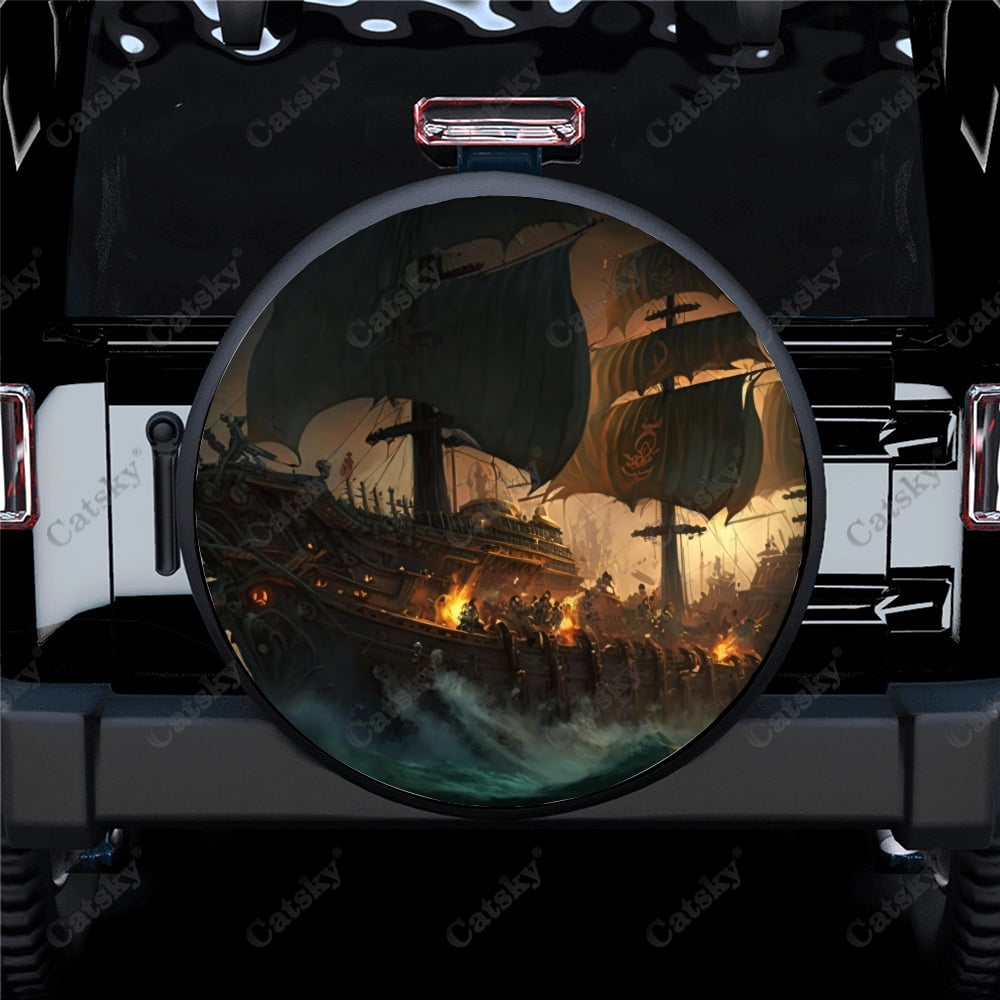 Pirate Horror Ship Pattern Polyester Universal Spare Wheel Tire Cover ...