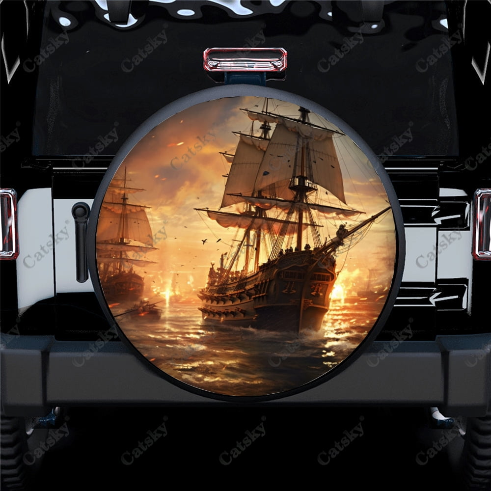 Pirate Horror Ship Pattern Polyester Universal Spare Wheel Tire Cover ...