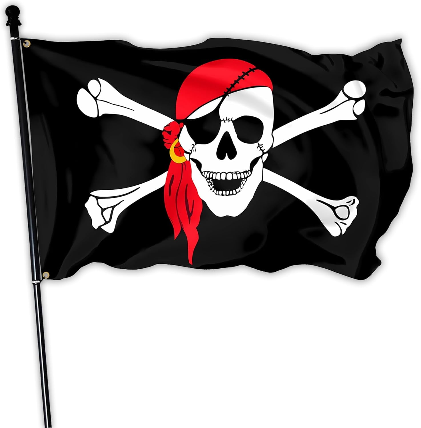 Pirate Jolly Roger Red Bandana Flag 3X5 ft Funny American and ...