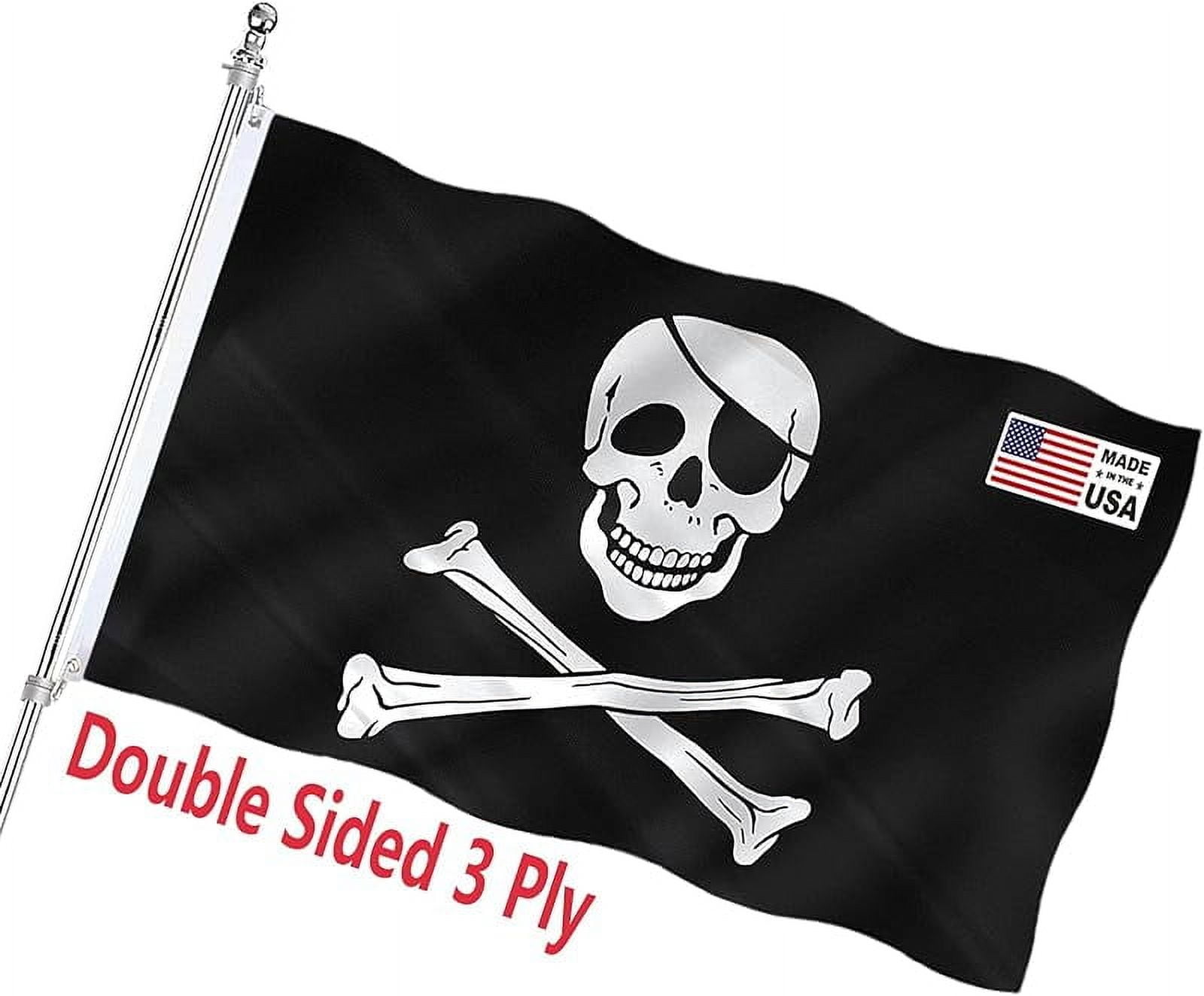 Pirate Jolly Roger Skull Flag 3x5ft Double Sided 3 Ply Skull Bones Flag ...