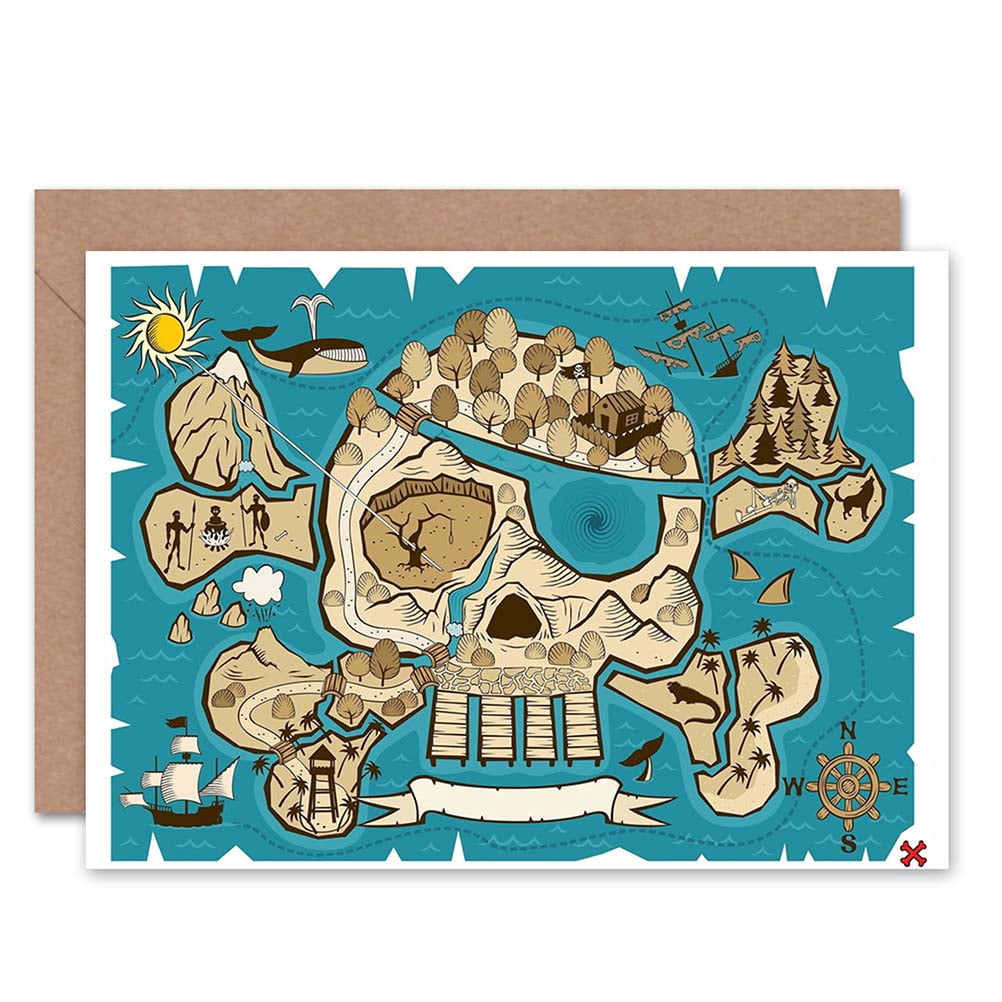 Pirate Map Skull Island Greetings Card Plus Envelope Blank inside ...