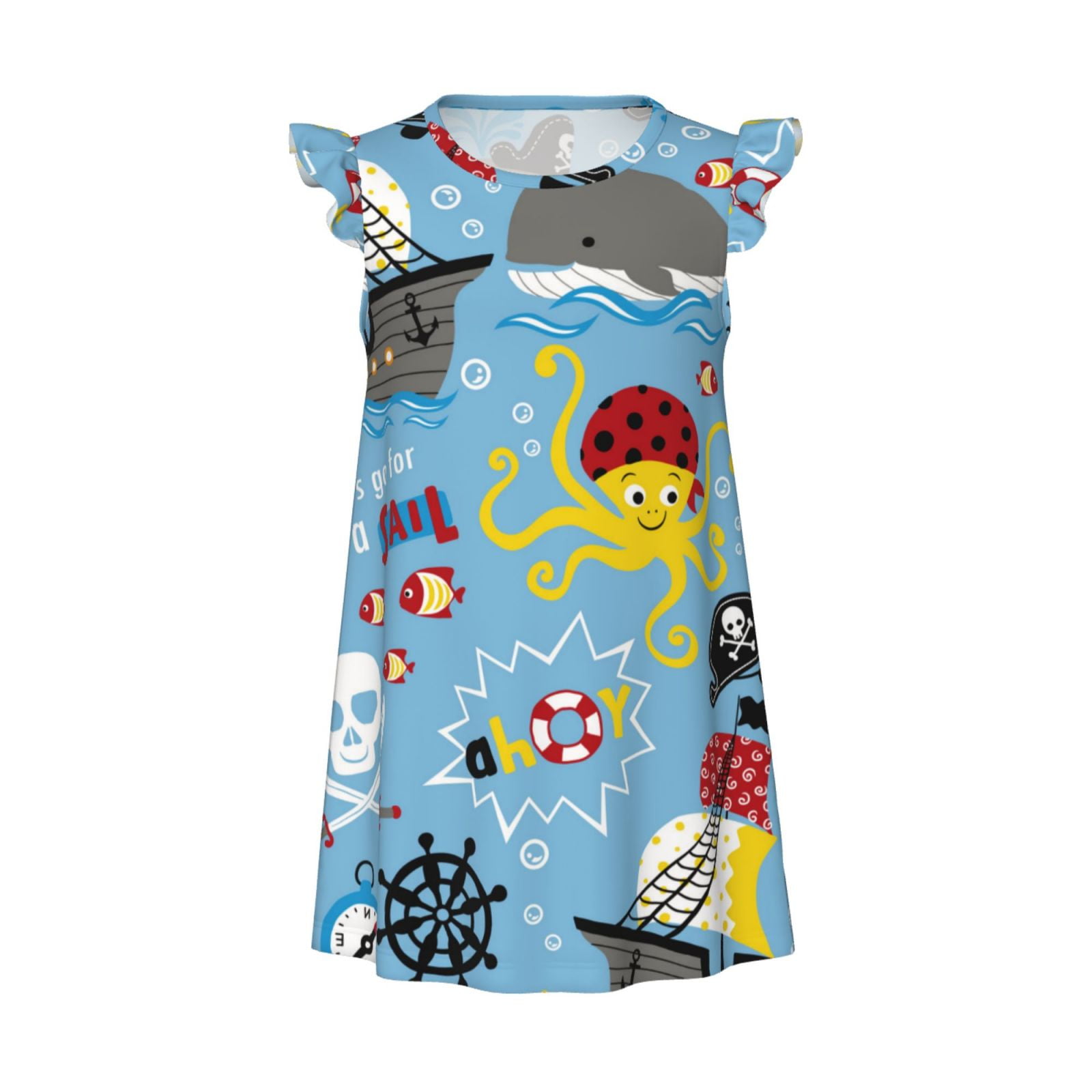 Pirate Marine Animals Girls Nightgowns, Pajamas for Girls, Soft Flutter ...