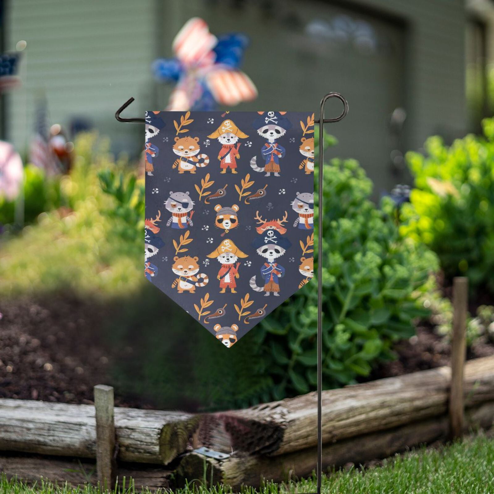 Pirate Raccoons Leaves Garden Flag 18" x 12.5" Double Sided Yard Lawn ...