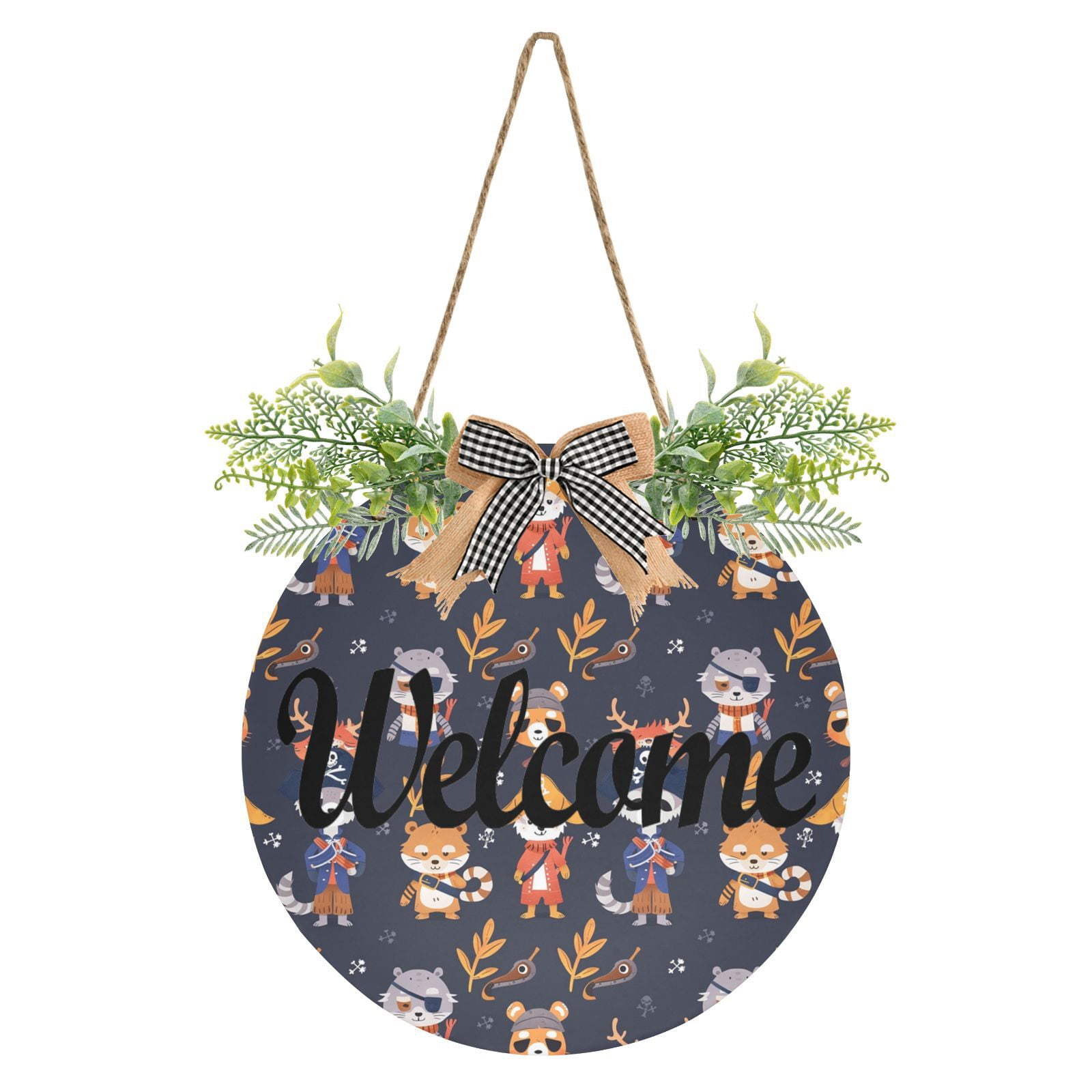 Pirate Raccoons Leaves Welcome Sign for Front Door Wreath Door Sign for ...