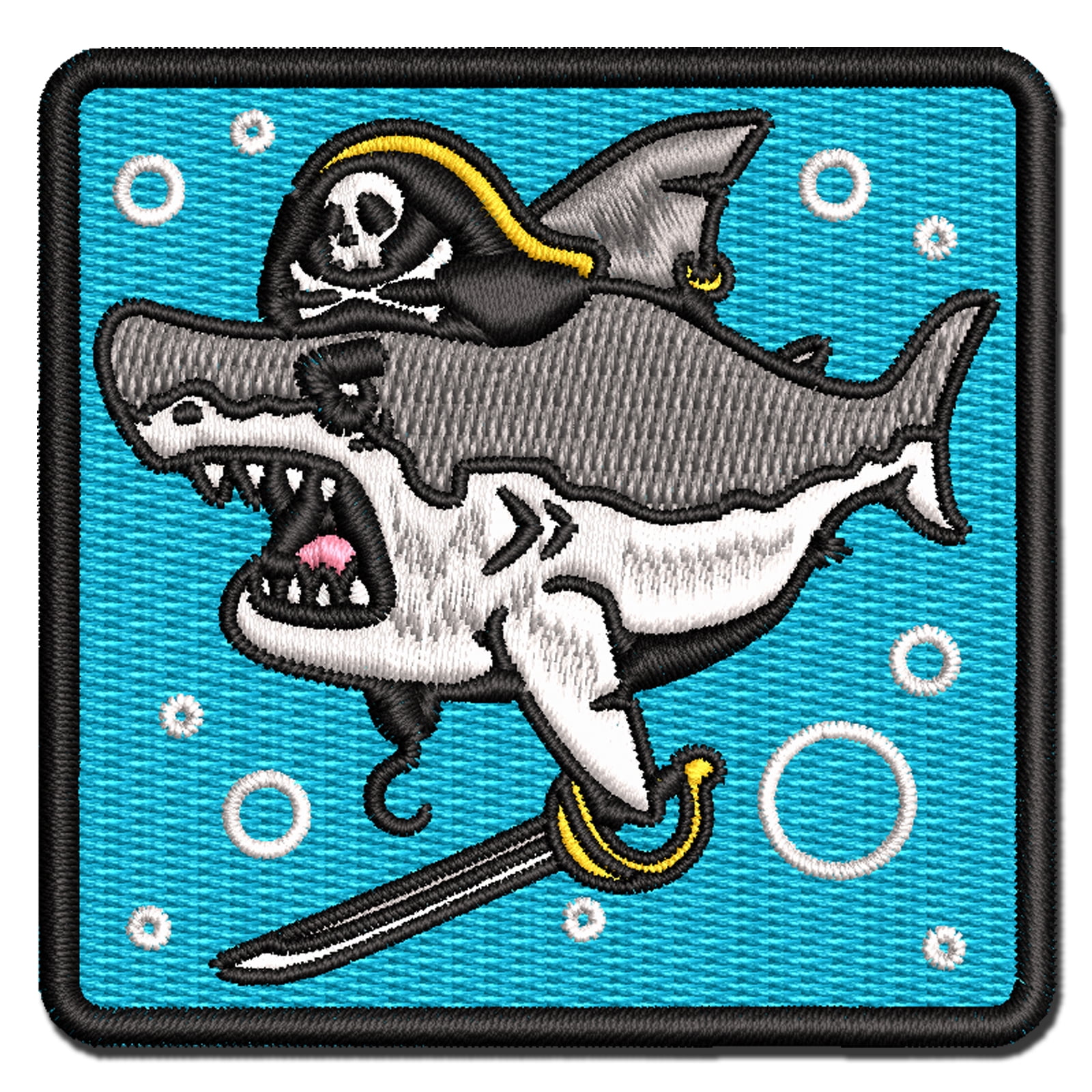 Pirate Shark with Hook and Sword Applique Multi-Color Embroidered Iron ...