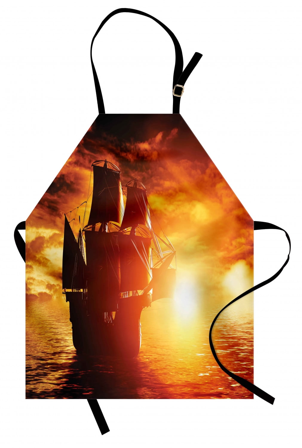 Pirate Ship Apron Ancient Pirate Ship Sailing on the Ocean at Sunset in ...