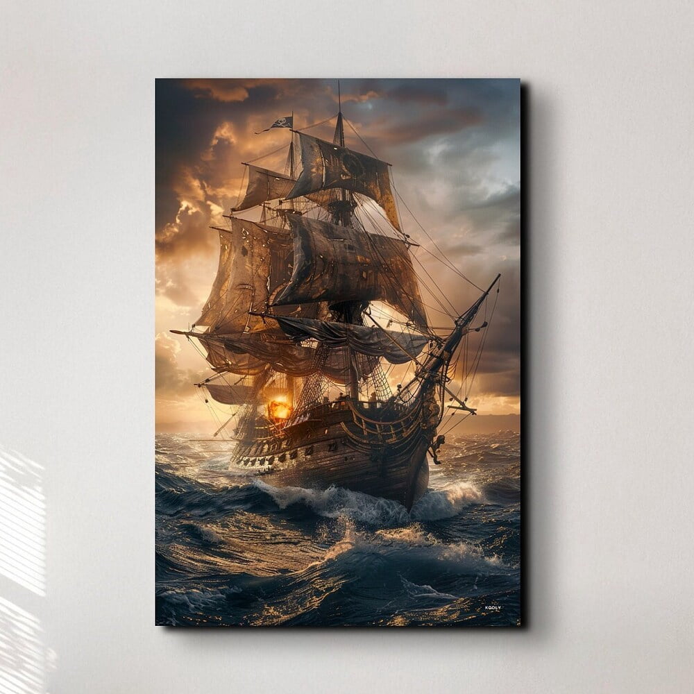 Pirate Ship Art Print Sea Battle Game Room Decor Ship Painting Nautical ...