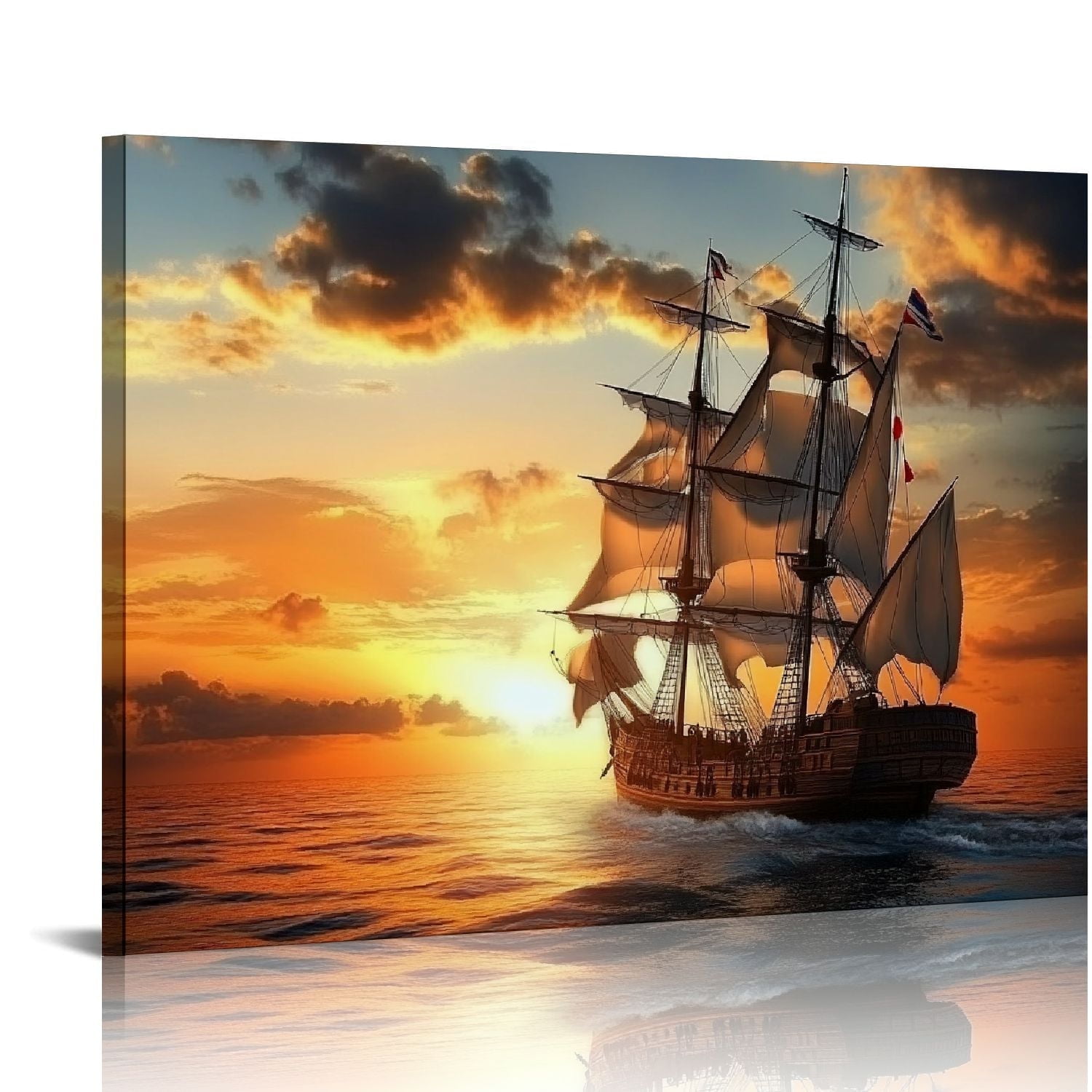 Pirate Ship At Sunset,Sea Boat Poster Canvas Painting Picture Modern ...