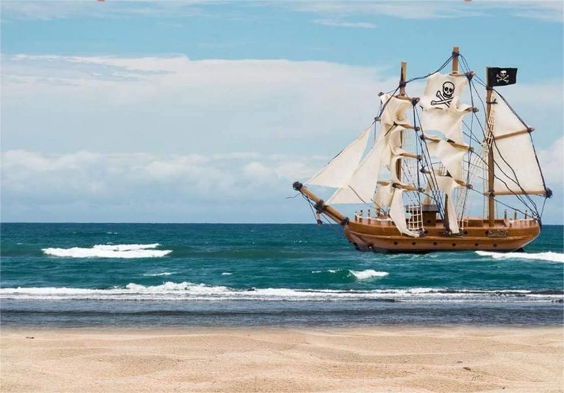 Pirate Ship Backdrop Dark Night Galaxy Sky Sea Ocean Sailboat ...