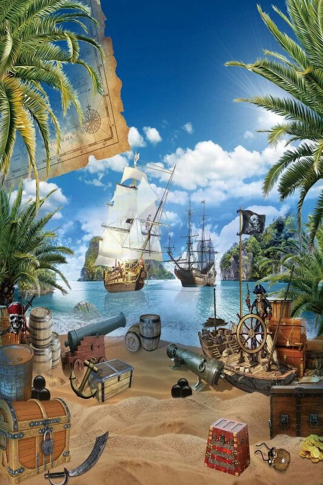 Pirate Ship Backdrop Jewelry Box Barrel Seascape Kids Birthday Baby ...