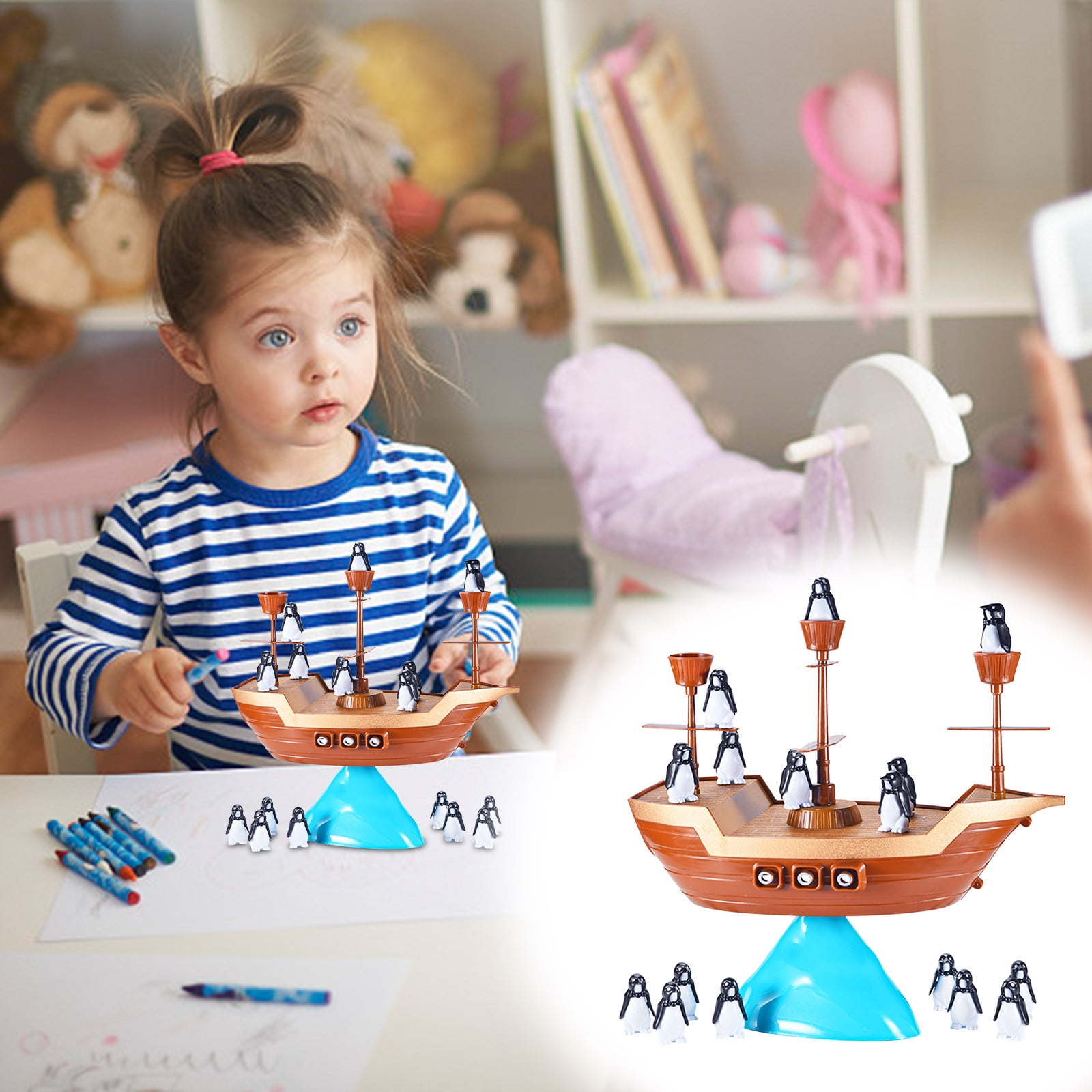 Pirate Ship Balance Game Set - ABS Plastic Tabletop Penguin Stacking ...