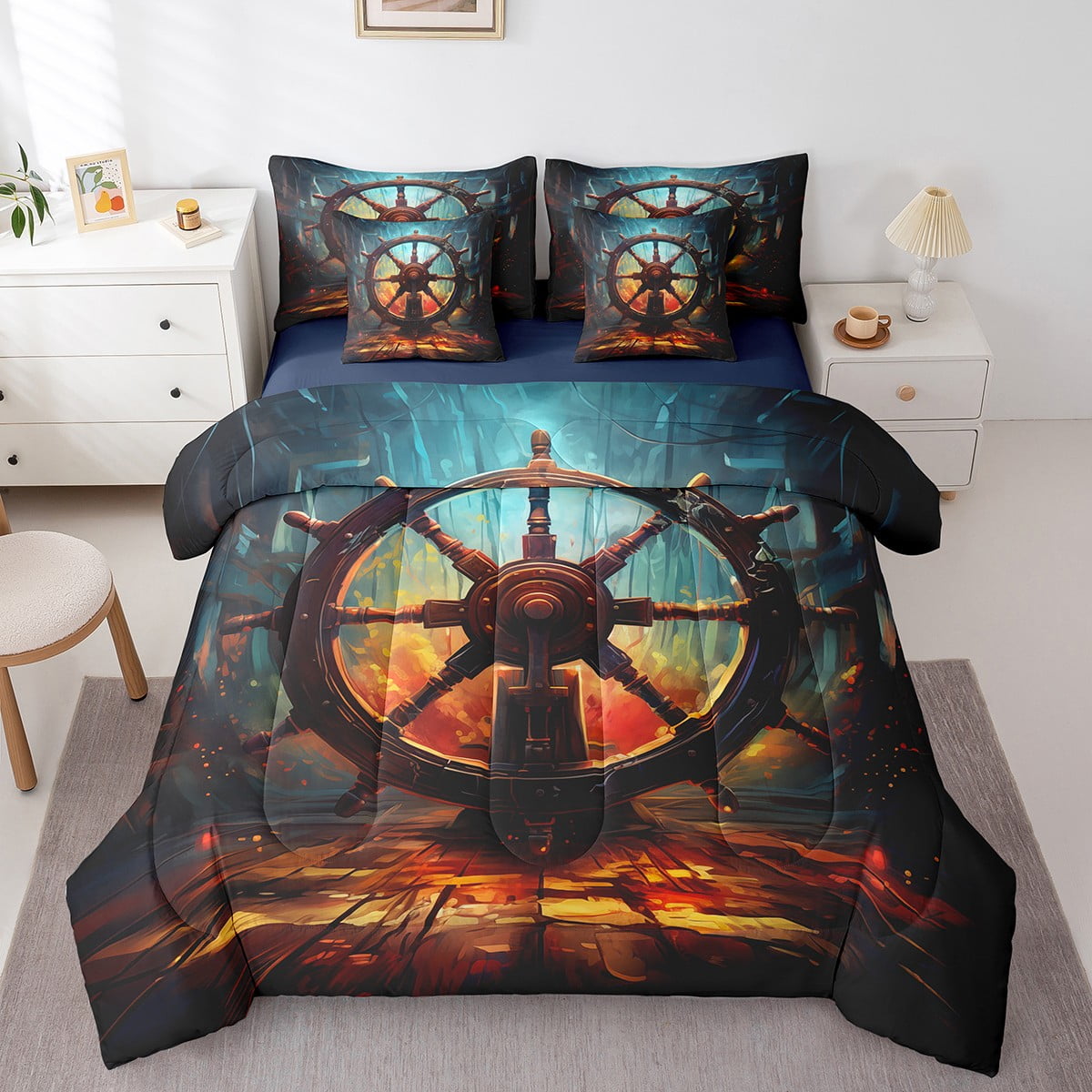 Pirate Ship Bedding Set Full Size,Ocean Marine Sailing Boat Comforter ...