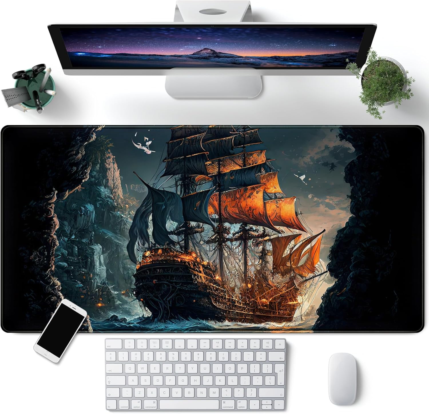 Pirate Ship Black Desk Mat XXL Large Gaming Mouse Pad, Extended ...