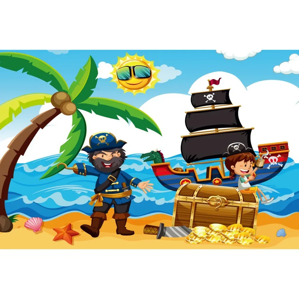 Pirate Ship Boat Childr Photography Backdrop Personalized Birthday Background Map Dinosaur Boy ...
