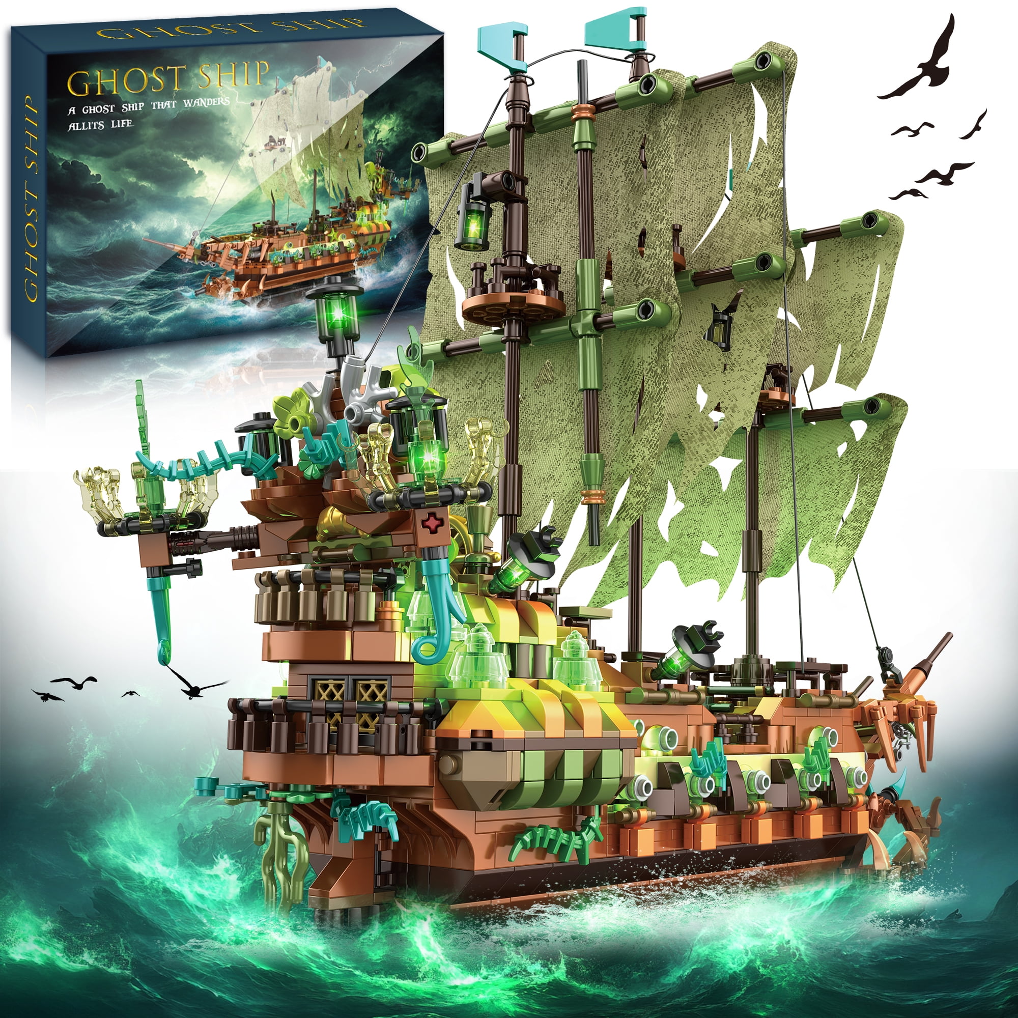 Pirate Ship Building Set with LED Lights, Pirate Ghost Ship Model Kit ...
