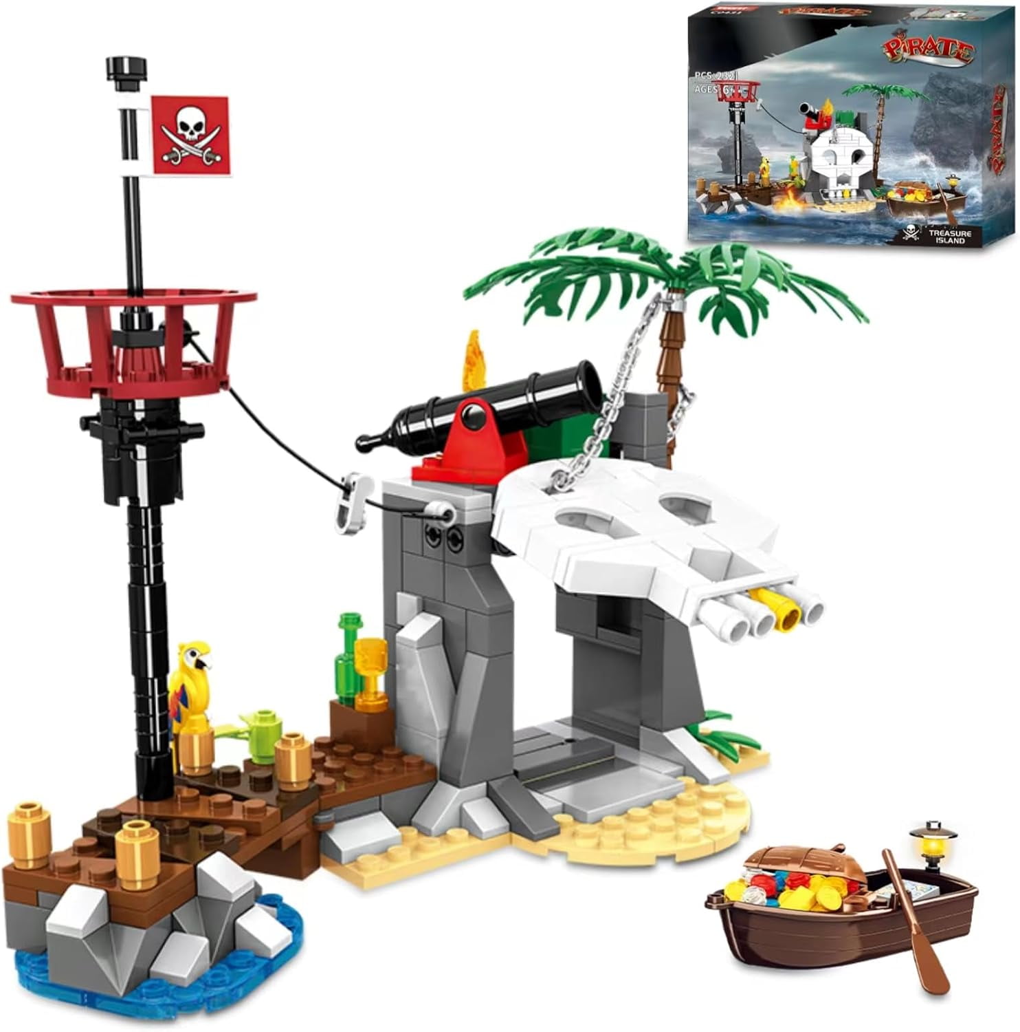 Pirate Ship Building Set with Treasure Island, Boat Toy Building Block ...