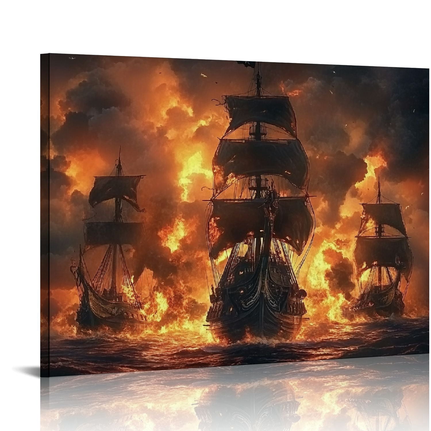 Pirate Ship Canvas Painting, Poster Pirate Ship Fire Poster Canvas ...