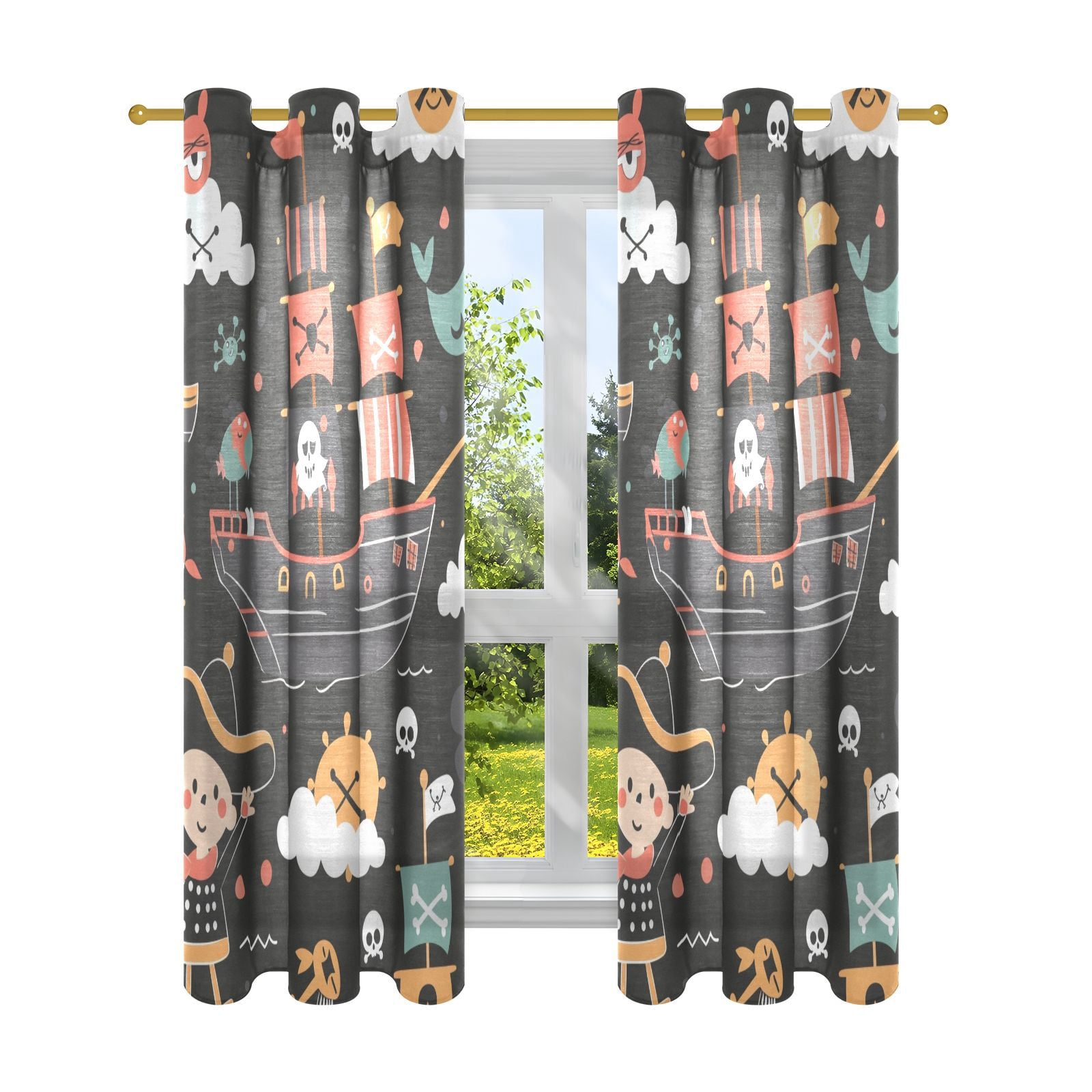 Pirate Ship Child Blackout Curtains Patio Door Curtains Window ...