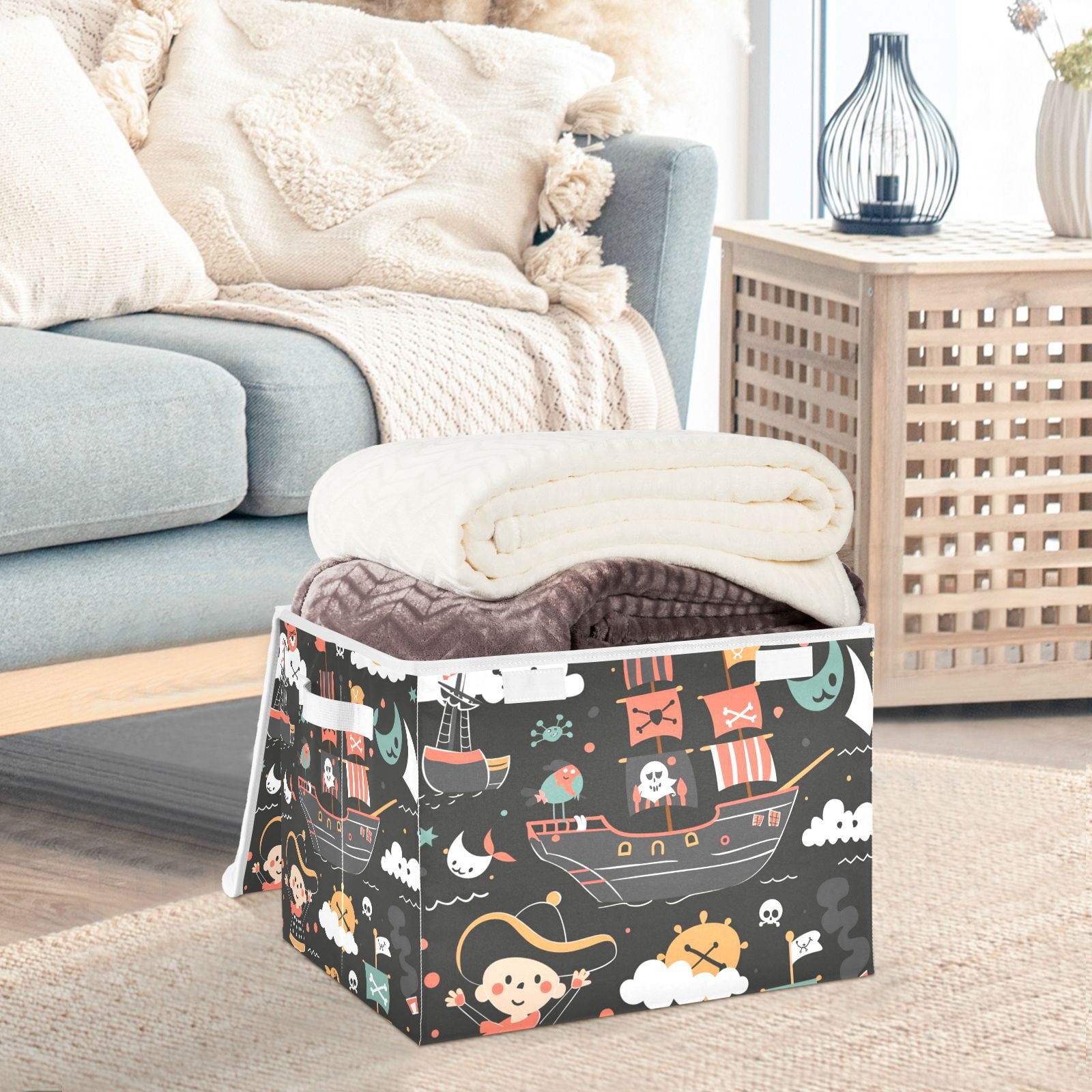 Pirate Ship Child Storage Basket Foldable Laundry Basket Shelf Kids Toy ...