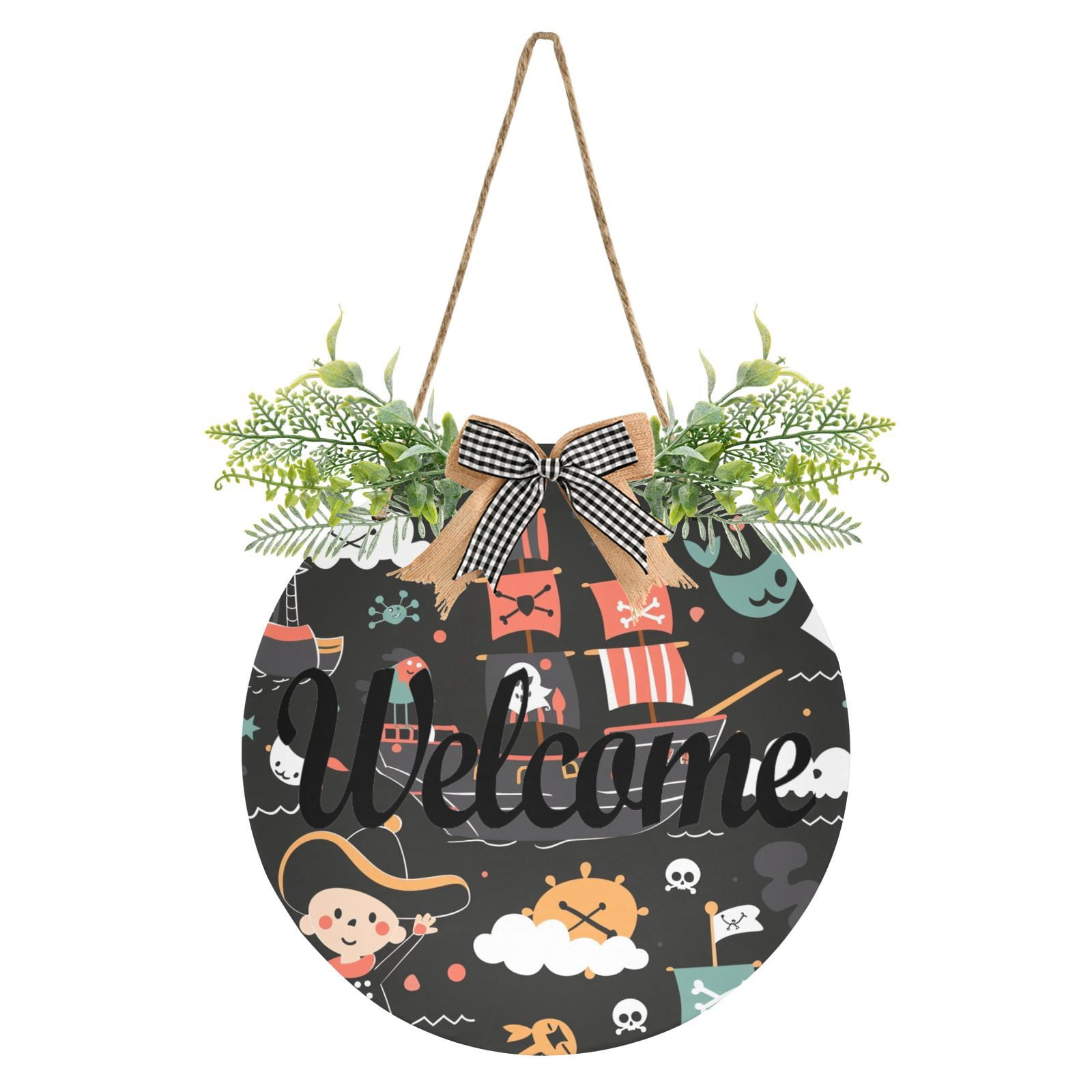 Pirate Ship Child Welcome Sign for Front Door Wreath Door Sign for ...