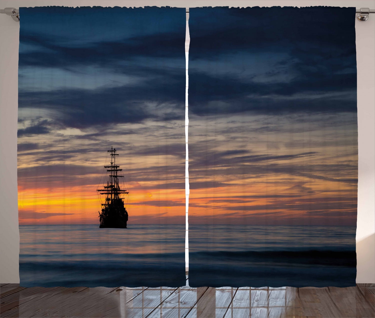 Ambesonne Pirate Ship Curtains 2 Panel Set, Old Sailboat Marine, 108" x ...