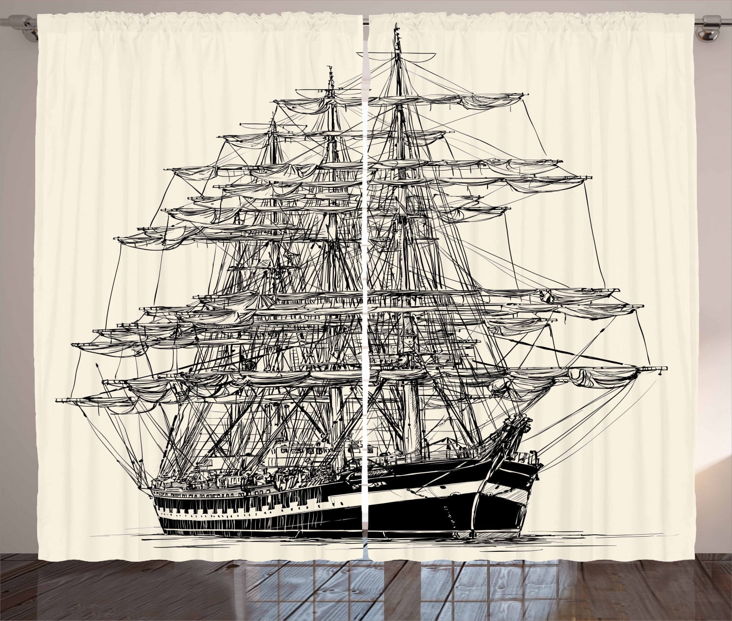 Ambesonne Pirate Ship Curtains 2 Panel Set, Sail Boat Vintage, 108" x ...