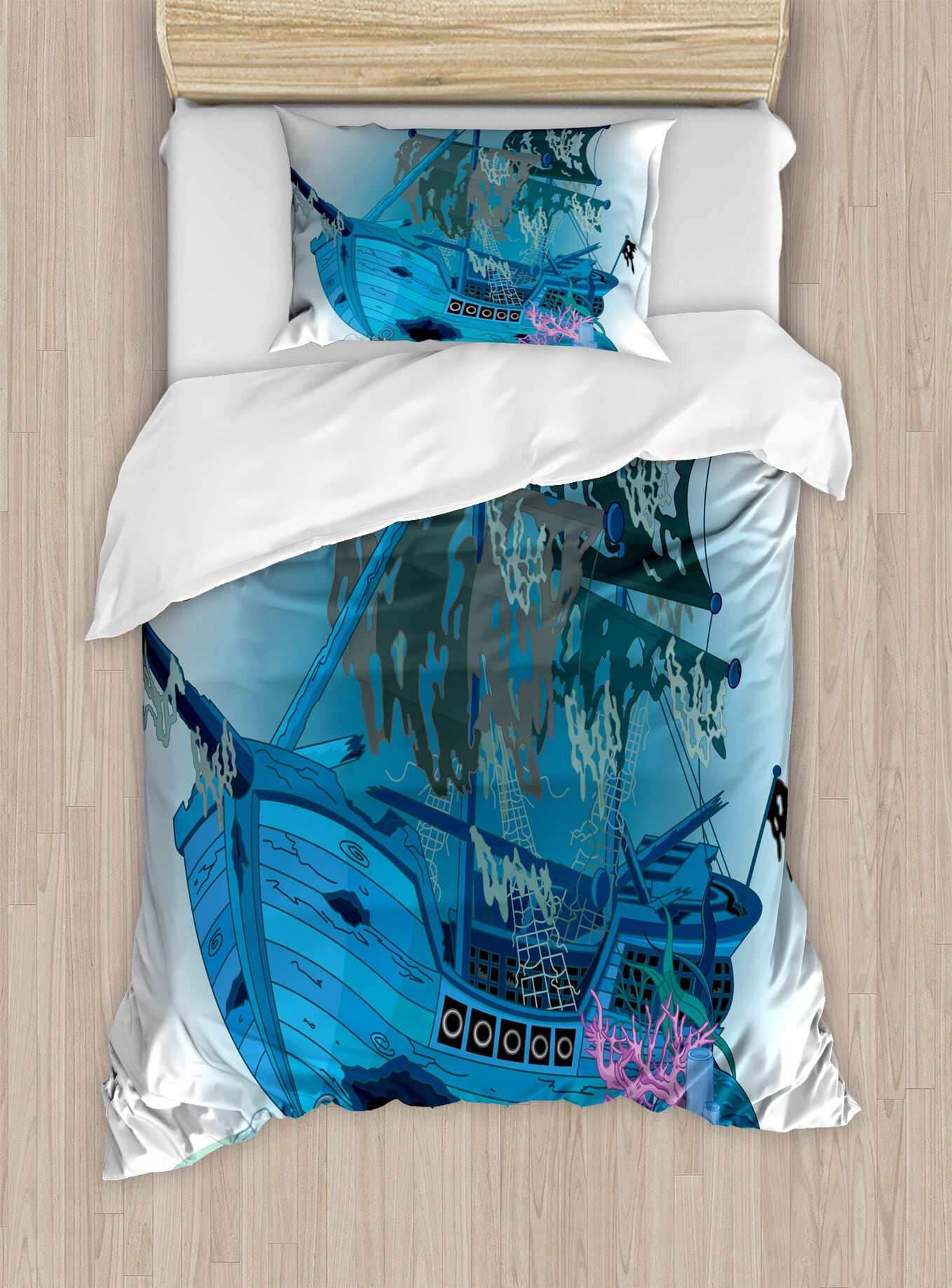 Pirate Ship Duvet Cover Set, Sunken Old Wrecked Buccaneer Vessel ...