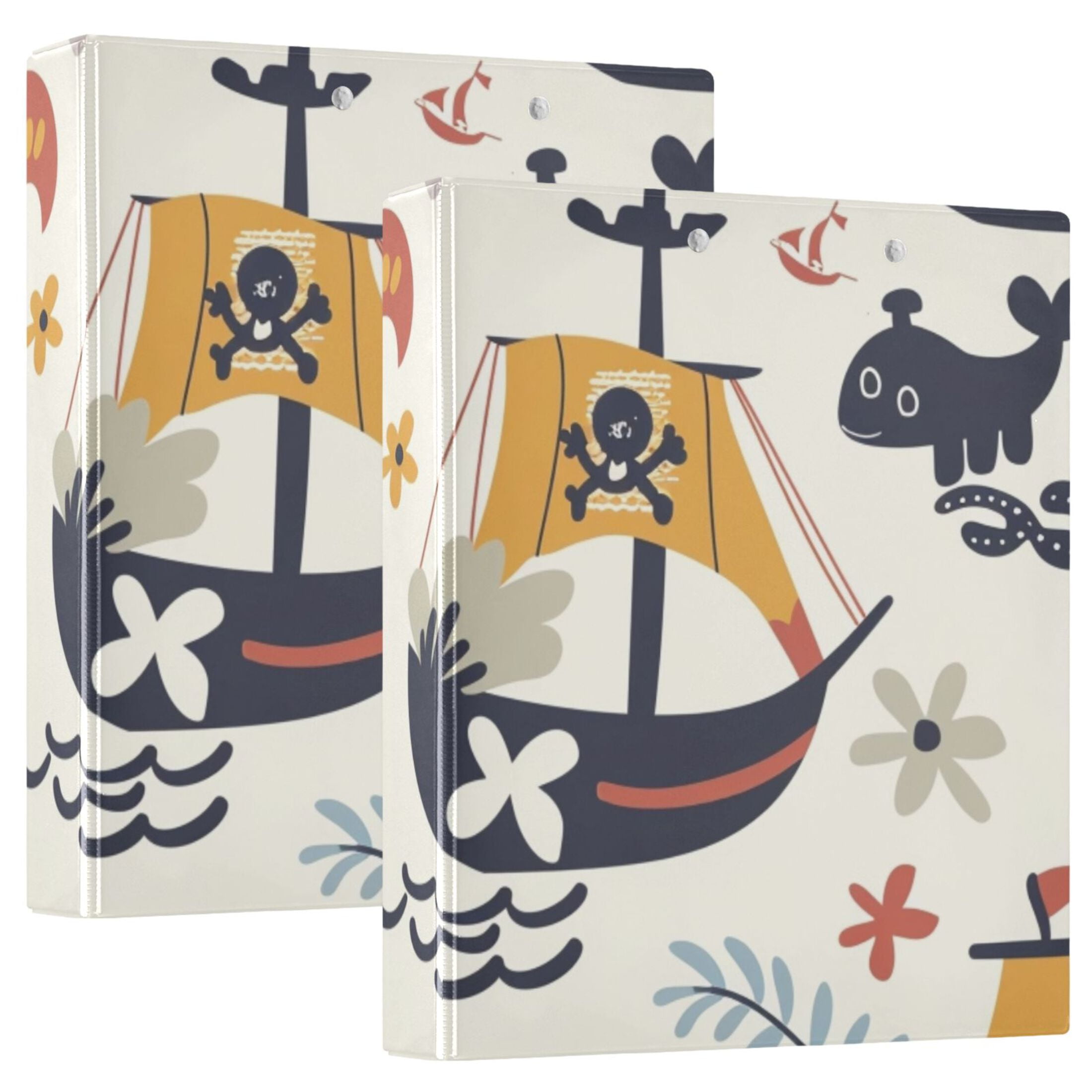 Pirate Ship Flowers Leaves 3 Ring Binders 1.5 inch Hardcover File ...