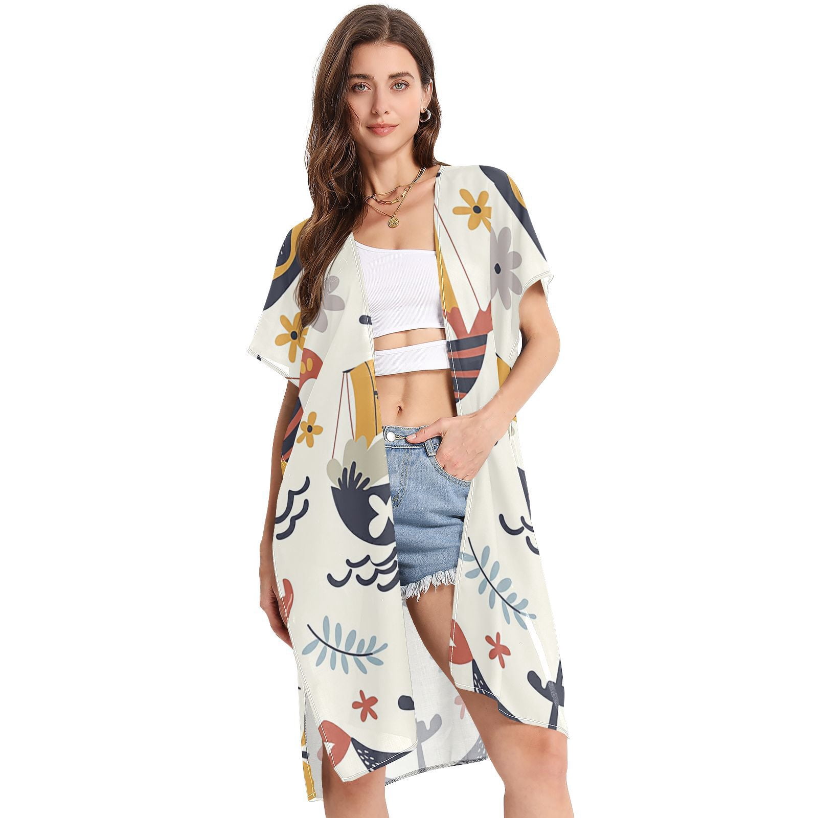 Pirate Ship Flowers Leaves Women Swimsuit Cover up V Neck Beach Dress ...