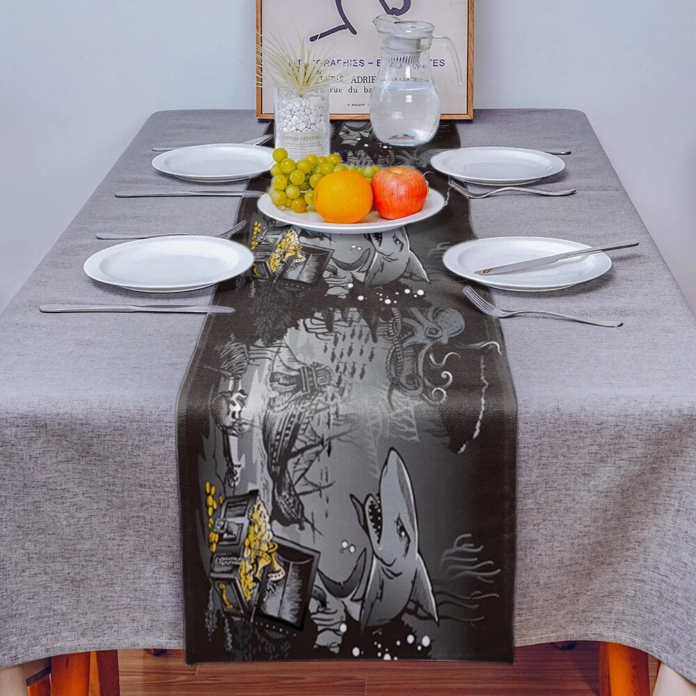 Pirate Ship Gold Coin Table Runner Coffee Table TV Counter Table Runner ...