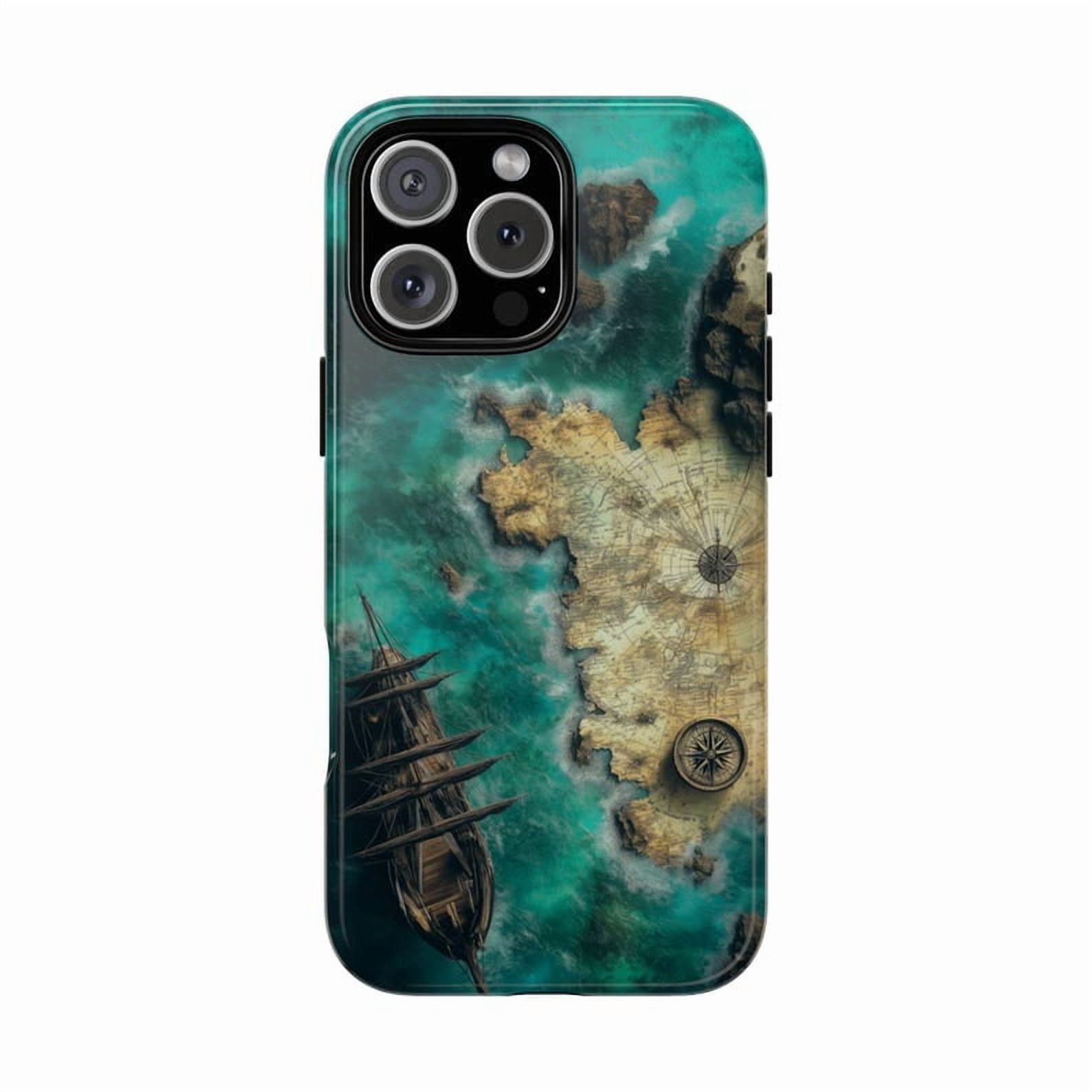 Pirate Ship Island Compass Ocean Map Nautical Adventure Art Phone Case ...