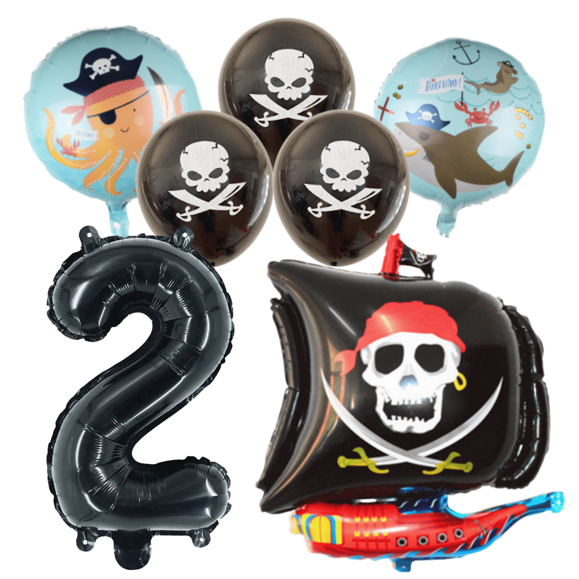 Pirate Ship Number 2 Birthday Party Balloons Foil Set Black Blue Kids ...